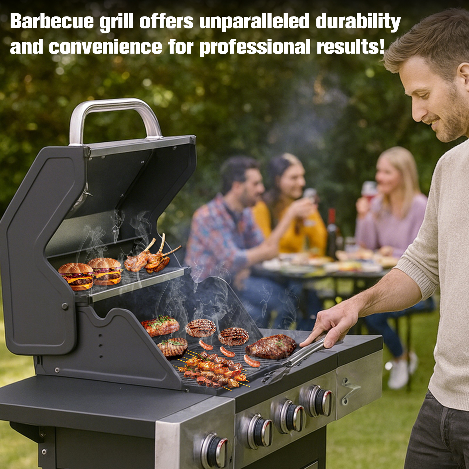 CIG GARDEN 3-Burner Propane Gas Grill with Side Burner,41,500 BTU ...
