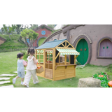 Qaba Outdoor Playhouse, Foldable Wooden Kids Cottage with Windows ...