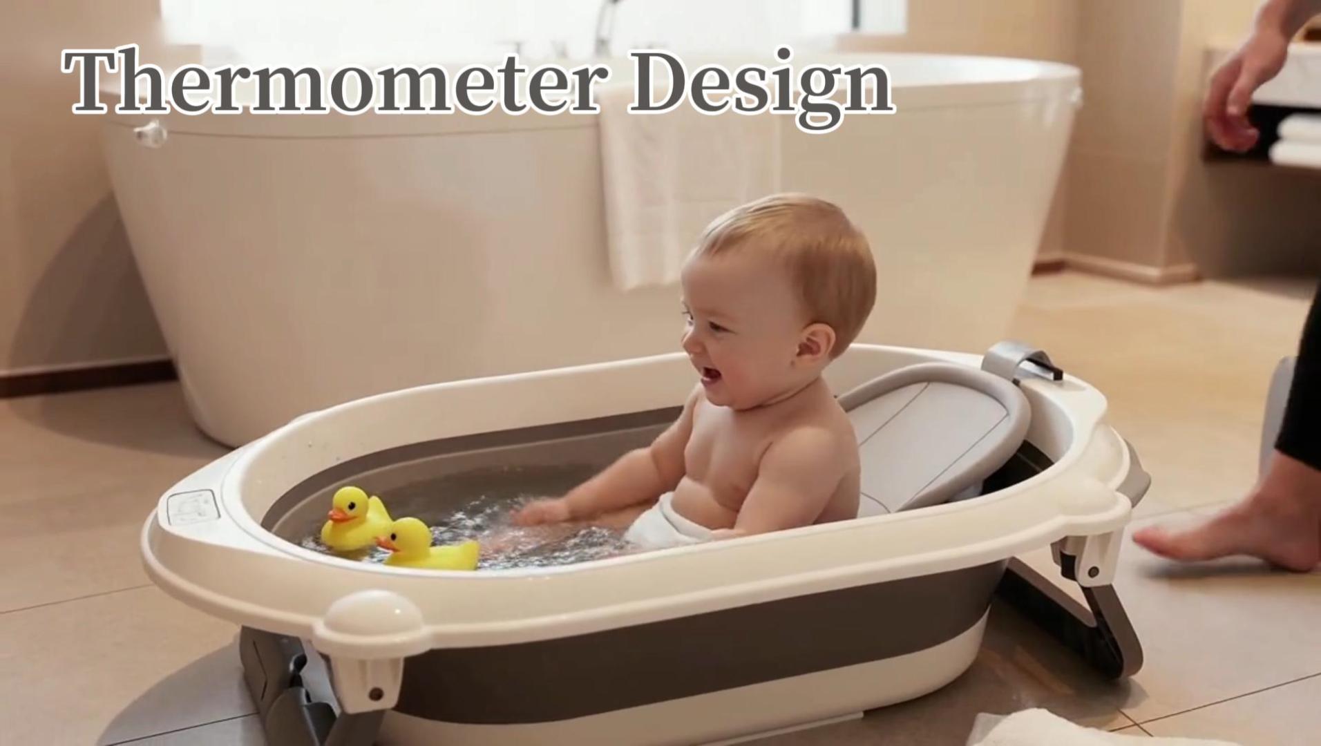Oioane Collapsible Baby Bathtub with Soft Cushion & Thermometer ...