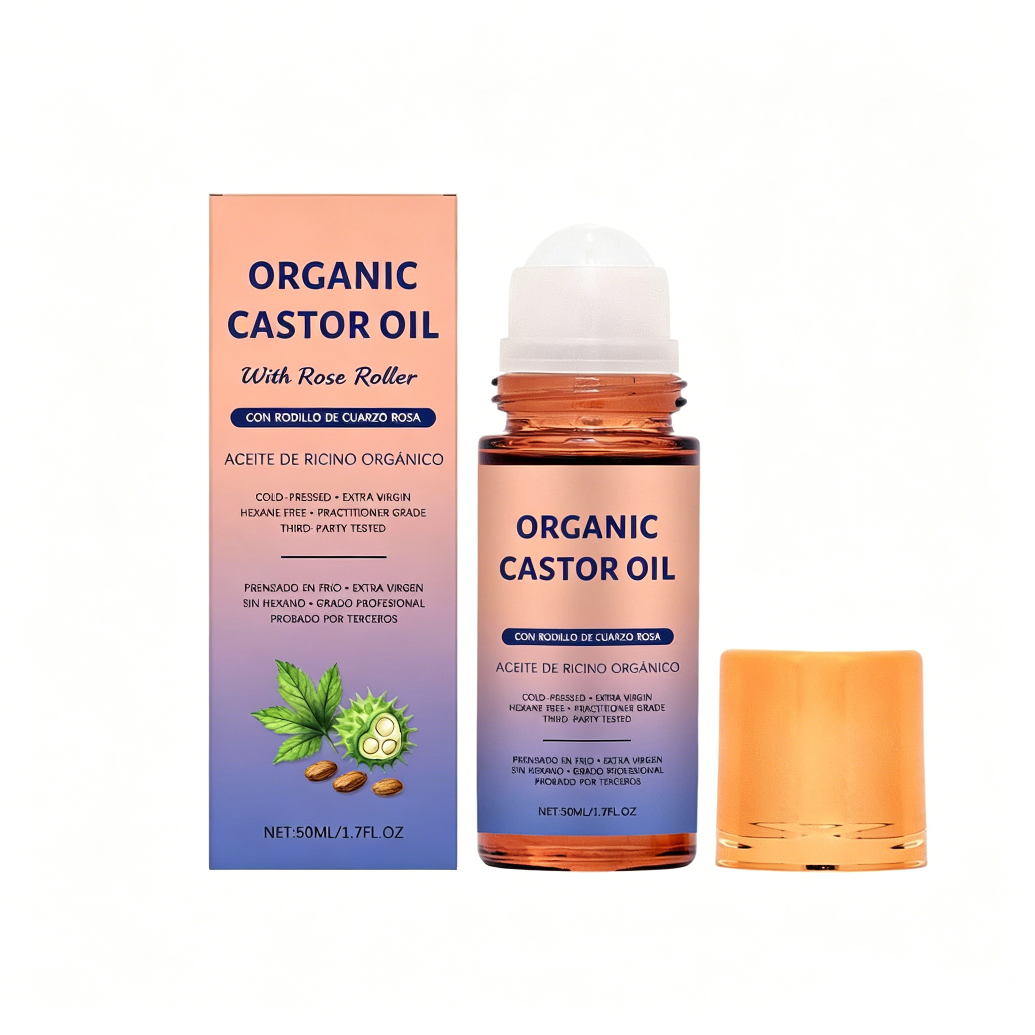 Organic Castor Oil with Rose Roller, 100% Pure Cold-Pressed, Organic ...