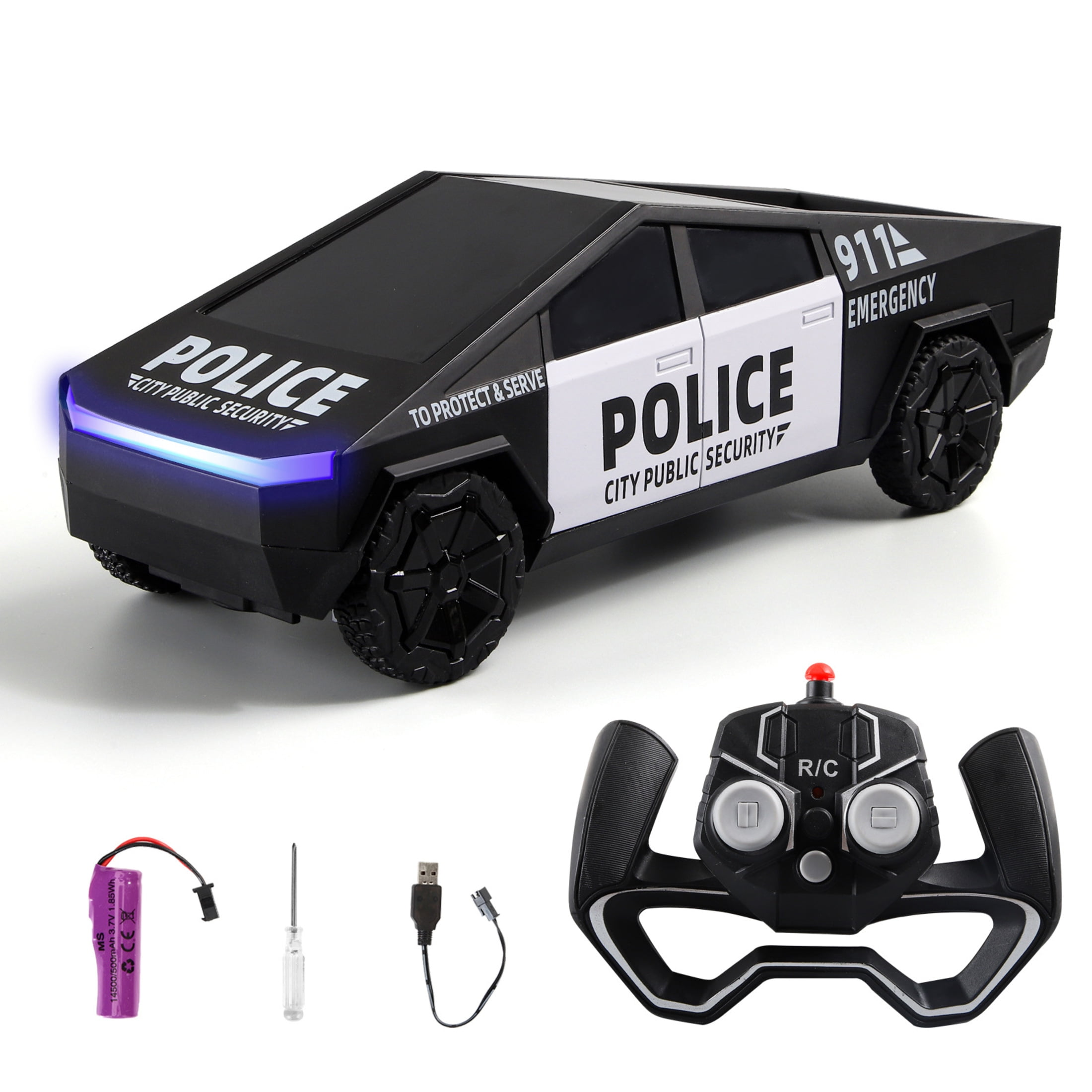 2-Pack RC Cyber Truck Set for Kids – Silver Truck + Police Truck, 27MHz ...