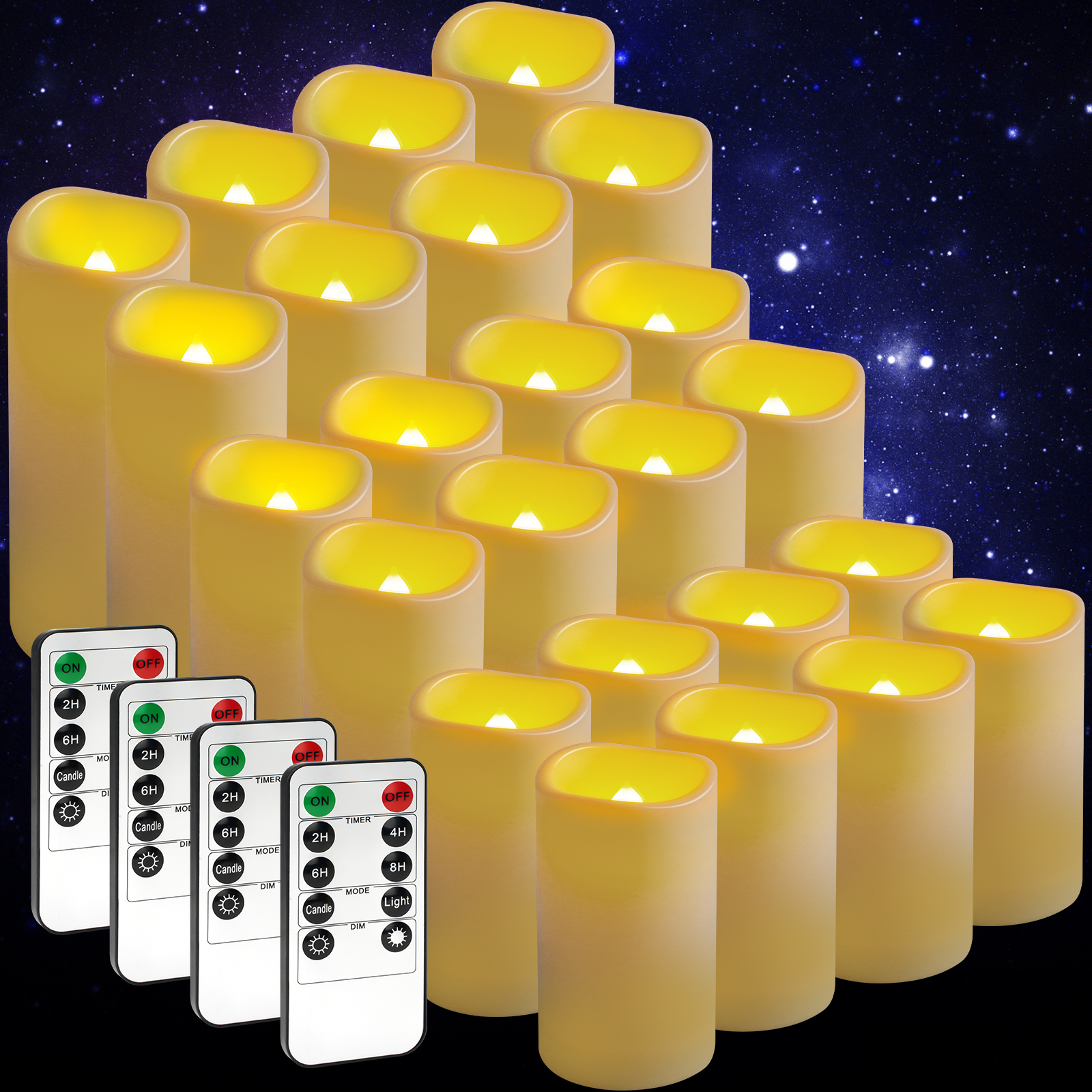 24 Pack LED Flameless Candles (Ivory) - Slim Tall Pillar, Plastic ...