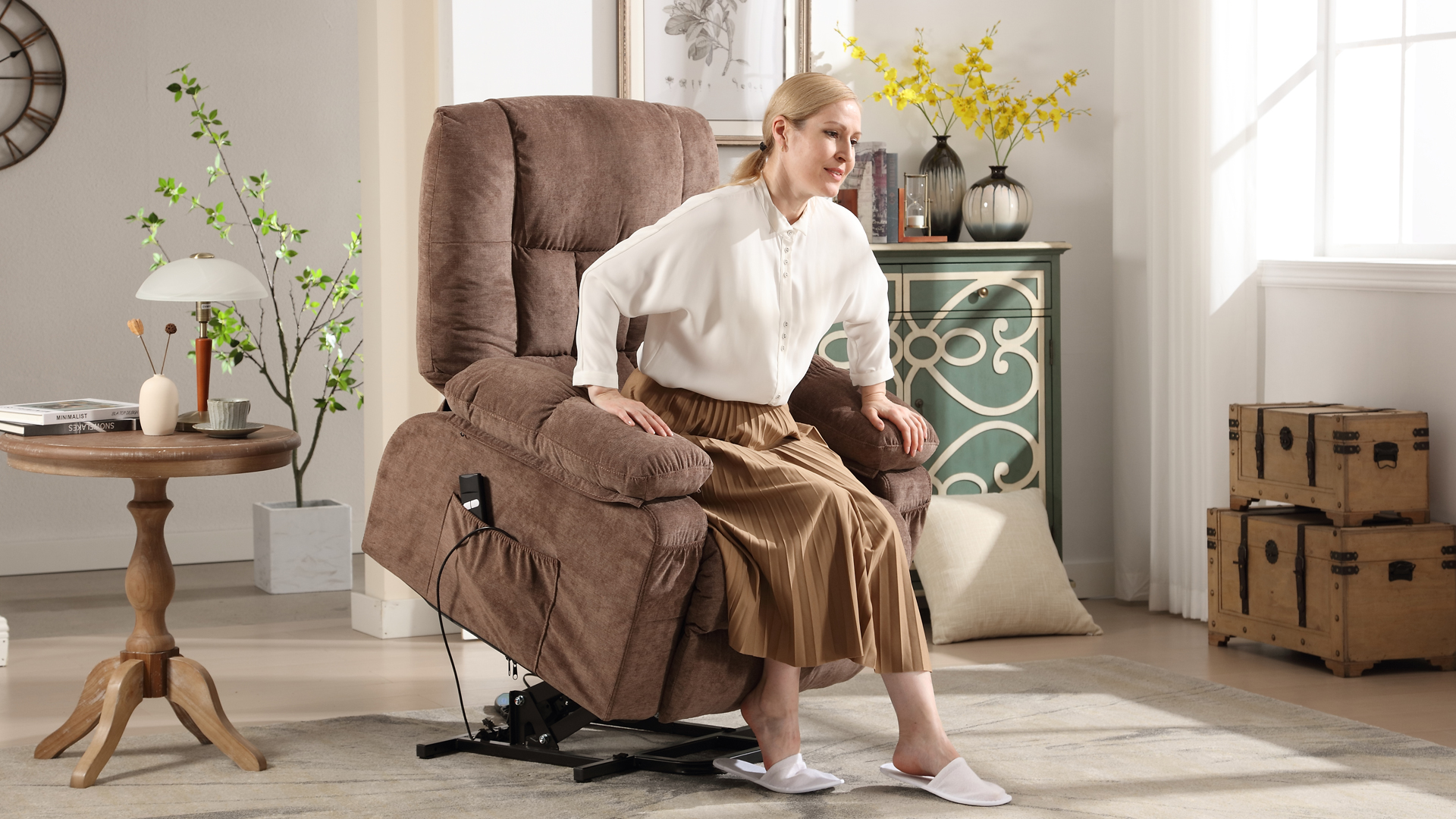 JONPONY Power Lift Recliner Chair Recliners for Elderly with Heat and Massage Recliner Chair for Living Room with Infinite Position and Side Pocket USB Charge Port Brown Shop Black Friday Deals for 20...