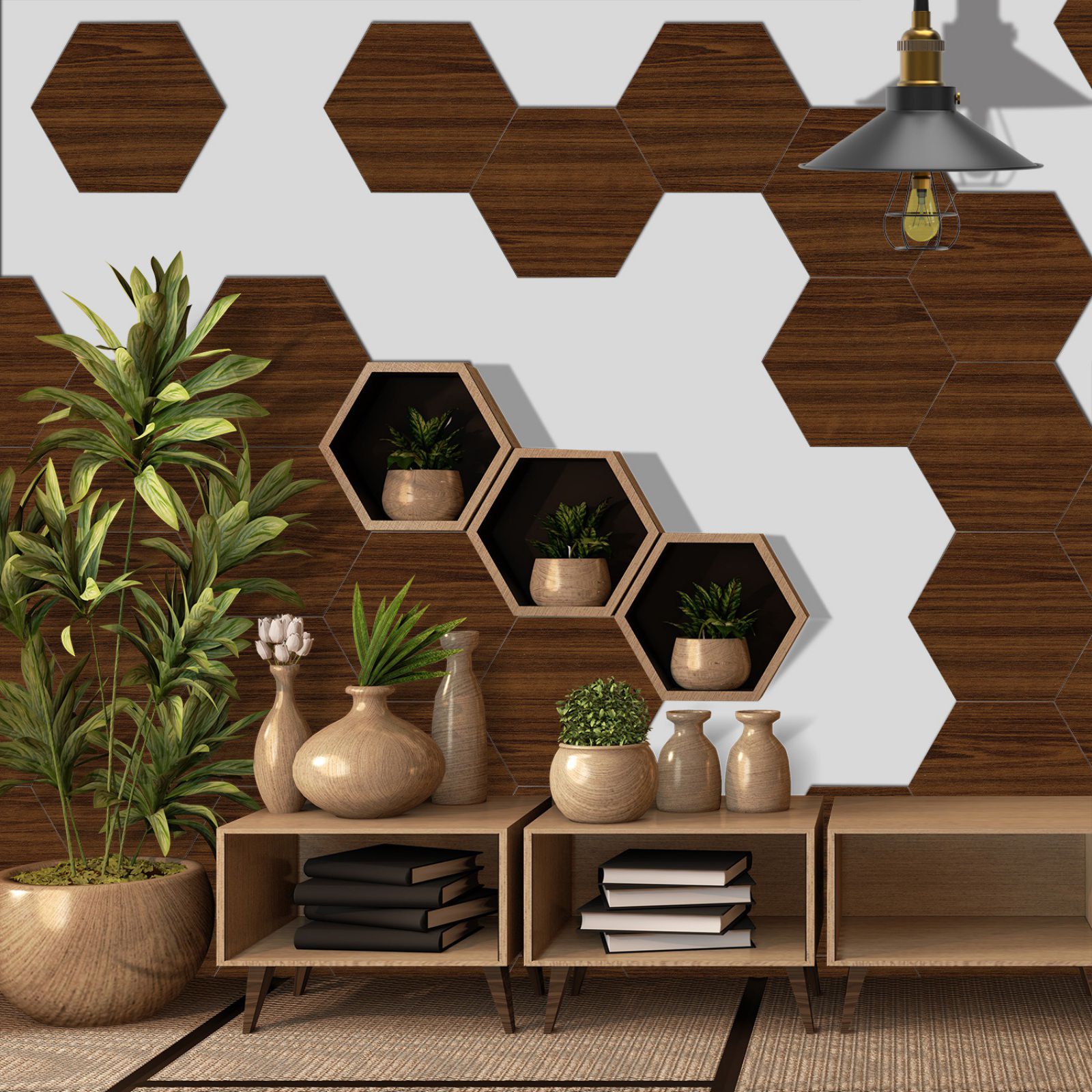 10PCS Thick Foam Hexagonal Wood Grain Tile Stickers, Self-Adhesive PVC ...