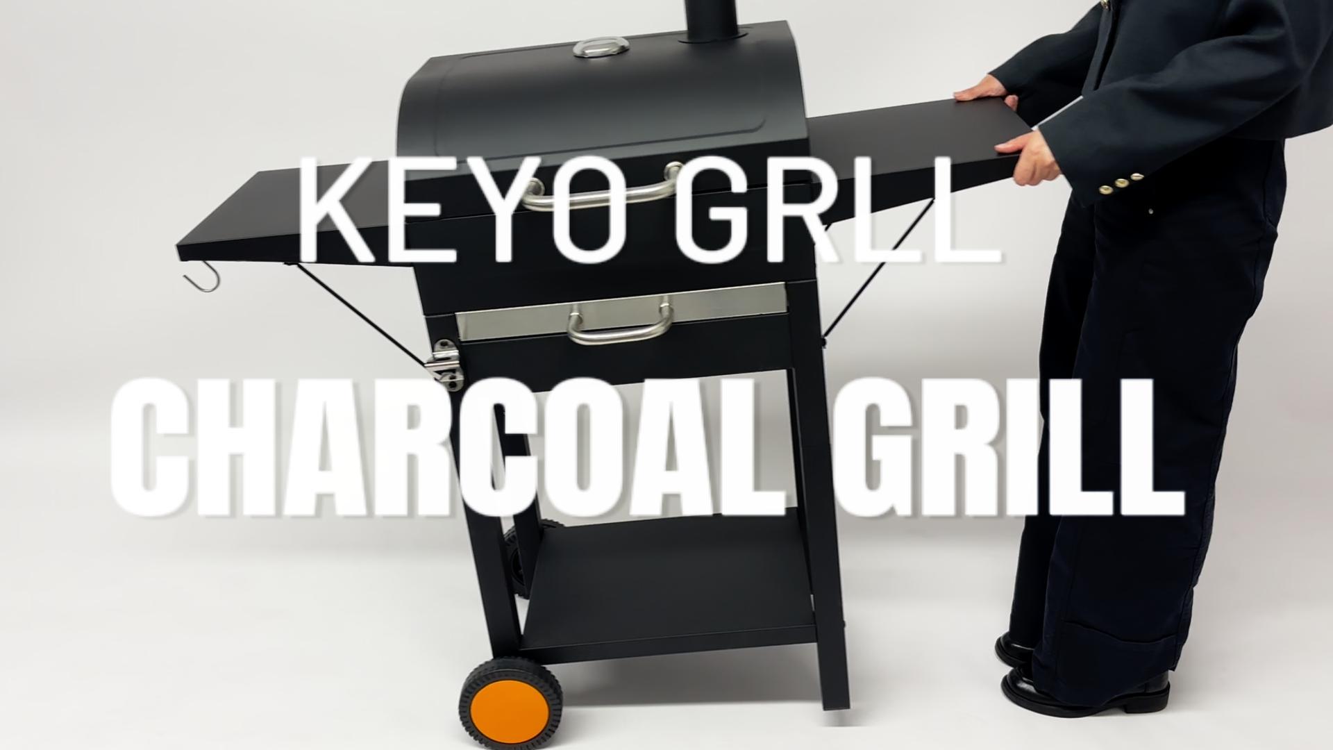 KEYO GRILL Charcoal Grill with Two Side Tables, Removable Ash Pan ...