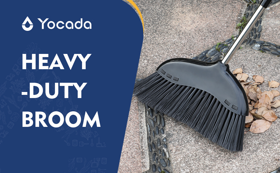 YOCADA Heavy Duty Broom, 56.9 in, Adjustable Handle, 18.1 in Wide Stiff ...