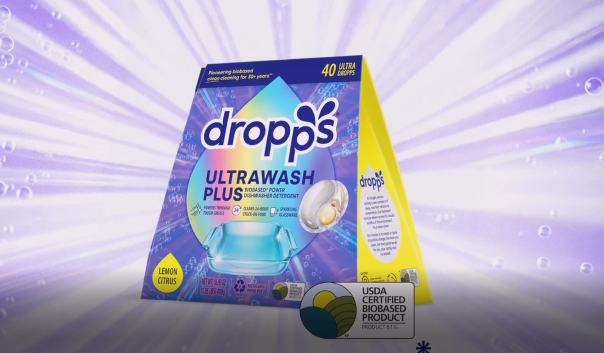 Dropps Dishwasher UltraWash Plus Detergent Pods, Triple Action Biobased ...