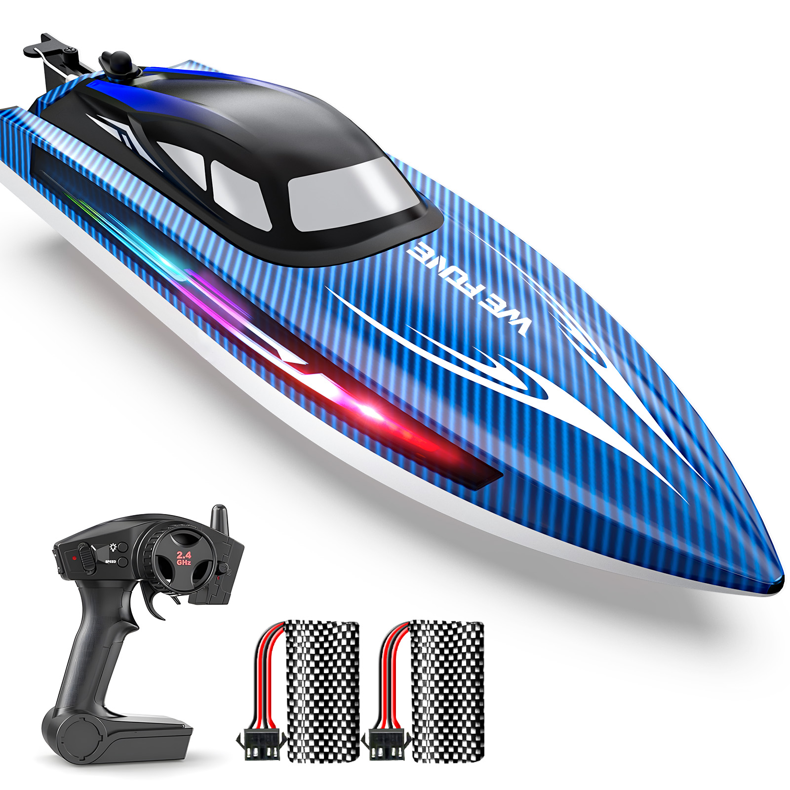 WEFONE WF17 RC Boat, 15+ MPH Fast, LED Lights, Self-Righting, 2 ...