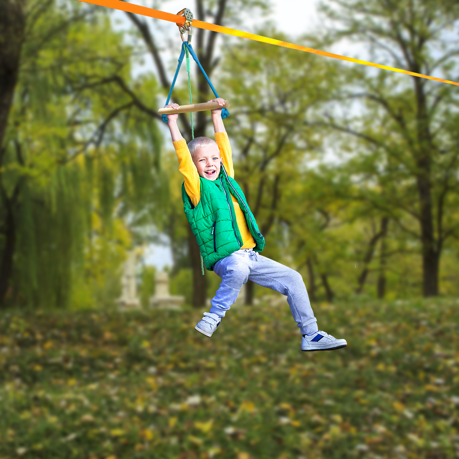 Hooroor Kids&Adults Outdoor Playset: Slackline Pulley, Zip Line ...