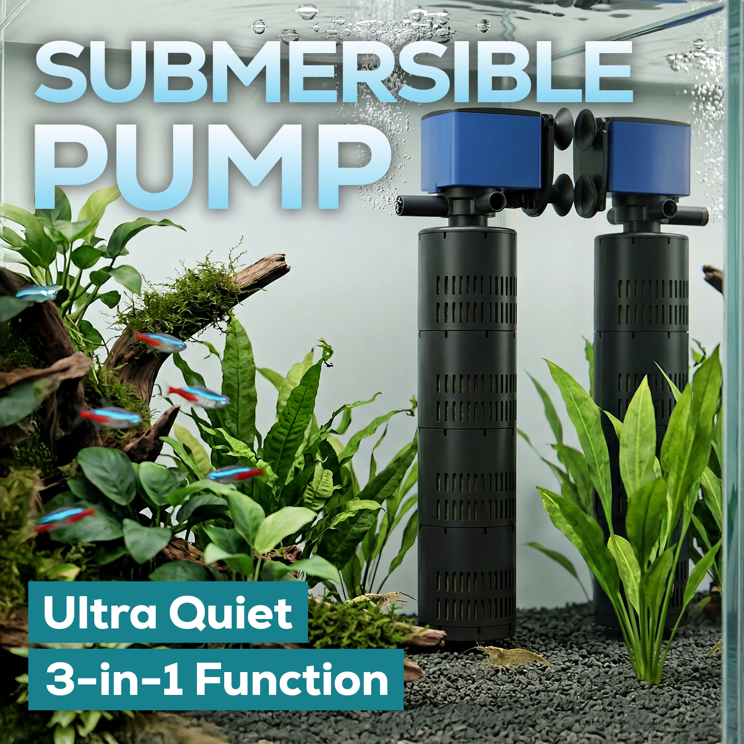 Aqua Dream Aquarium Internal Filter 320 GPH, 3-in-1 Water Pump with ...
