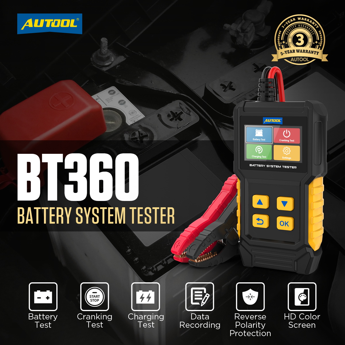 AUTOOL BT360 Automotive Battery Load Tester, 8V-29V Digital Batteries ...