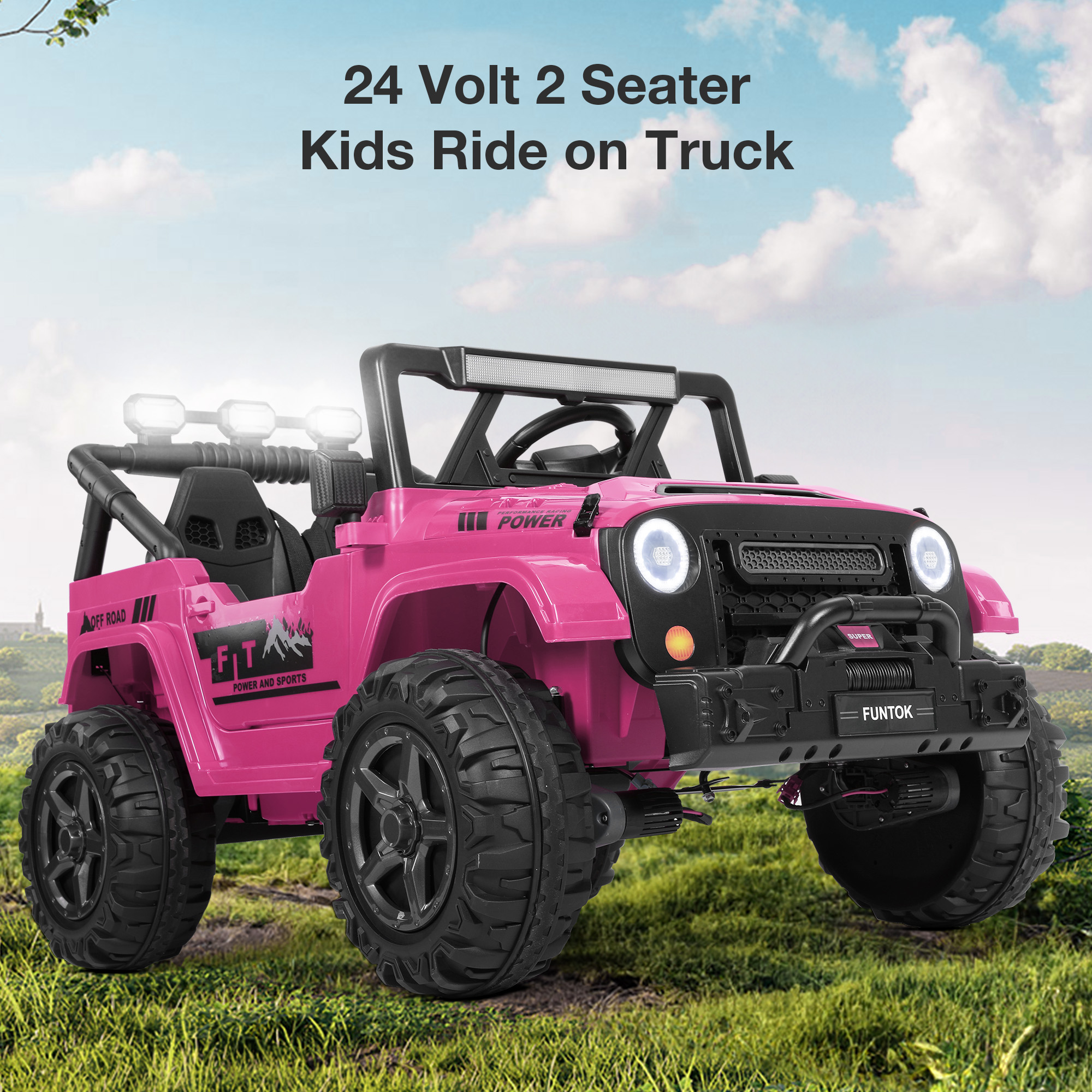 FUNTOK 24 Volt 2 Seater Kids Ride on Truck w/ 20 " Large Seat, 4 x 200W ...