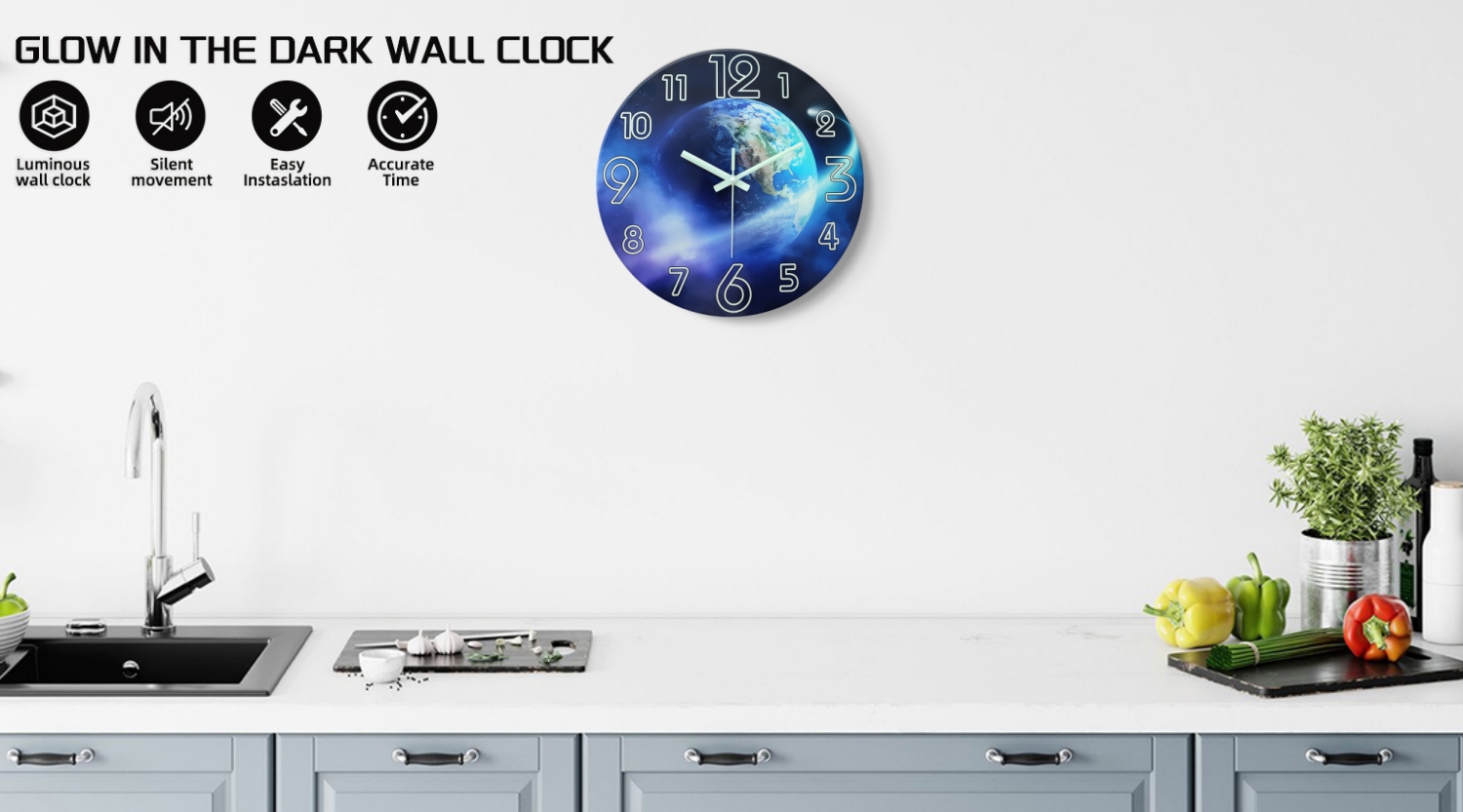 Constantplanet Glow in the Dark Wall Clock Silent 12 Inch Luminous Battery-Operated Analog Clock ...