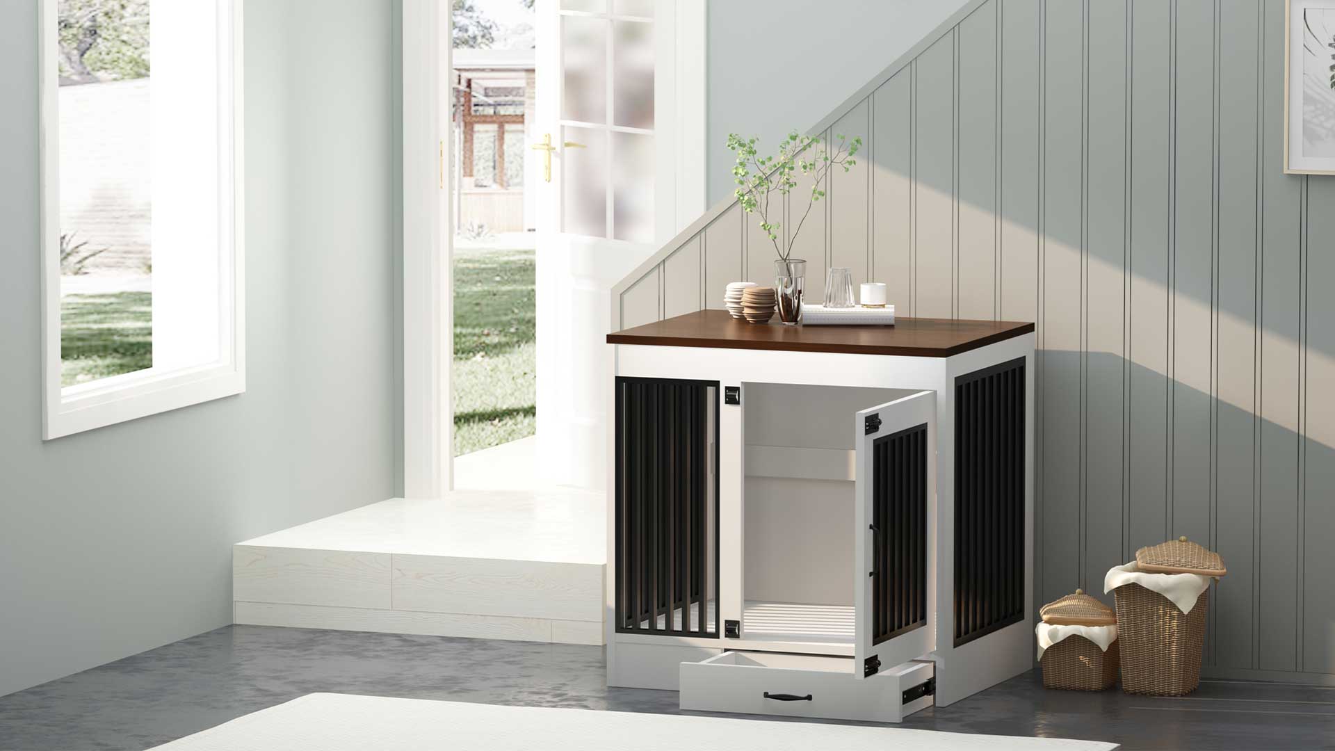 yookare White Dog Crate, Heavy Duty Furniture Kennel, Medium, End Table ...