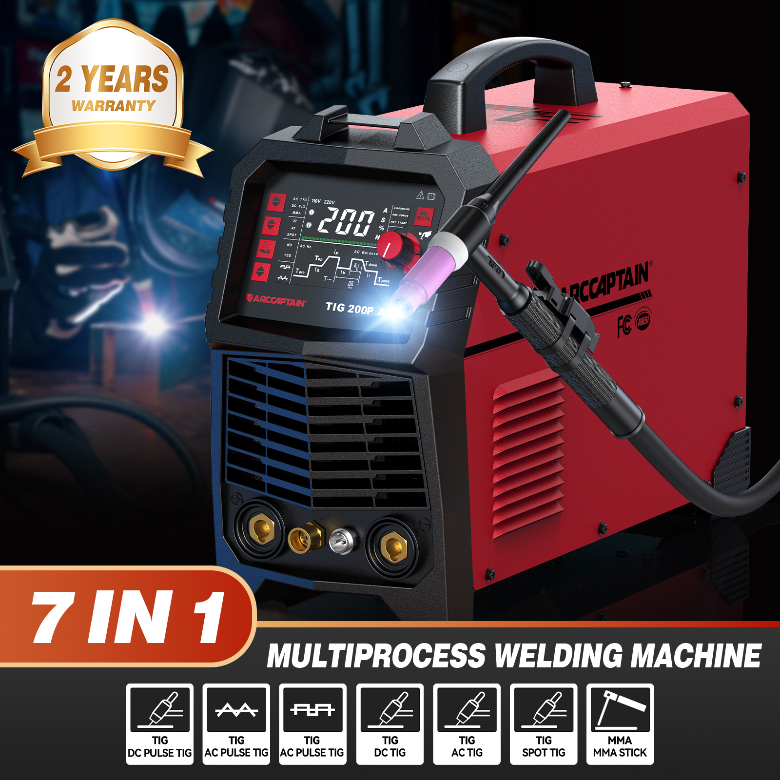 ARCCAPTAIN TIG Welder AC/DC 200A Aluminum Welding Machine, 7-in-1 ...