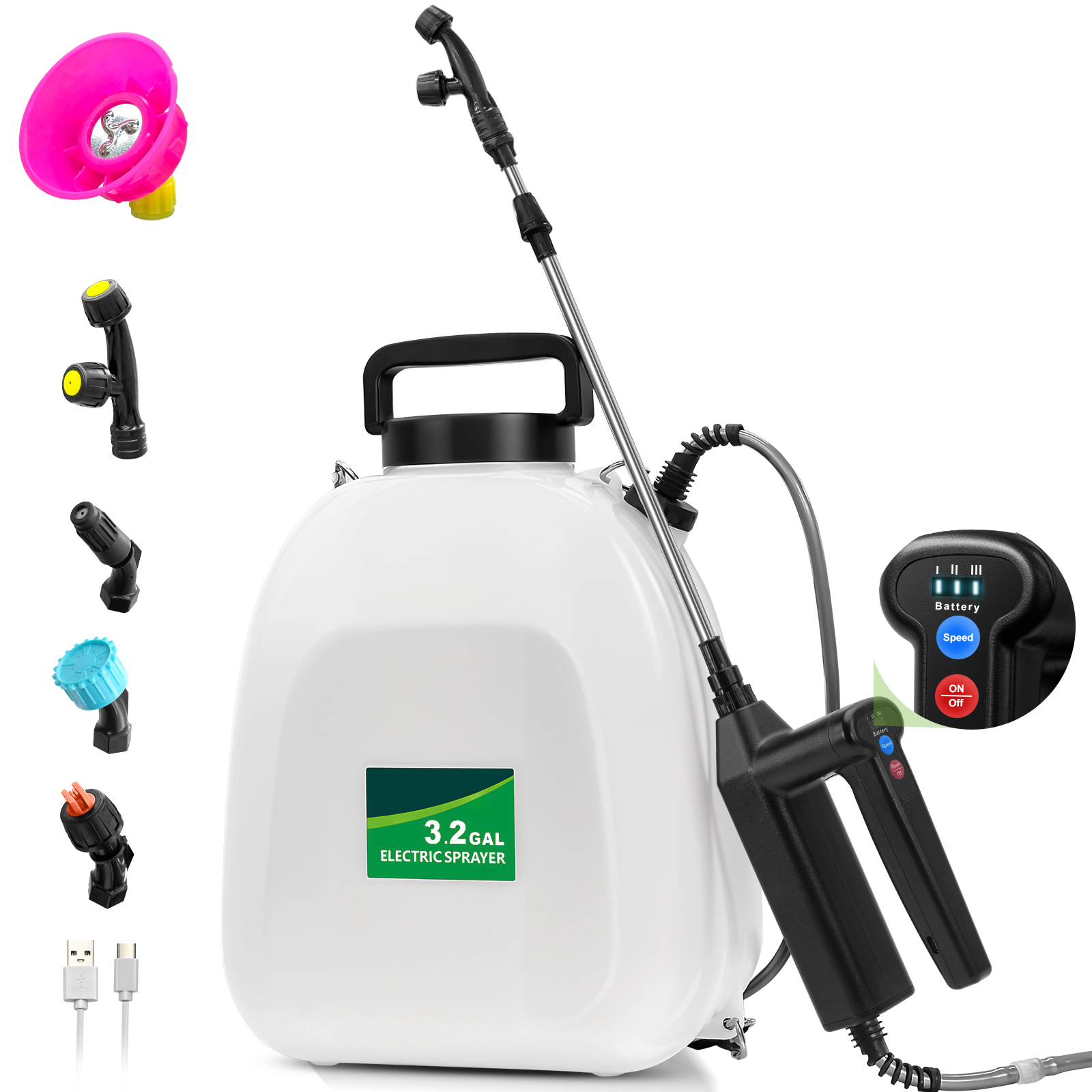 SideKing, Battery Powered Sprayer, 3.2 Gallon, 4 Nozzles & 32" Wand ...