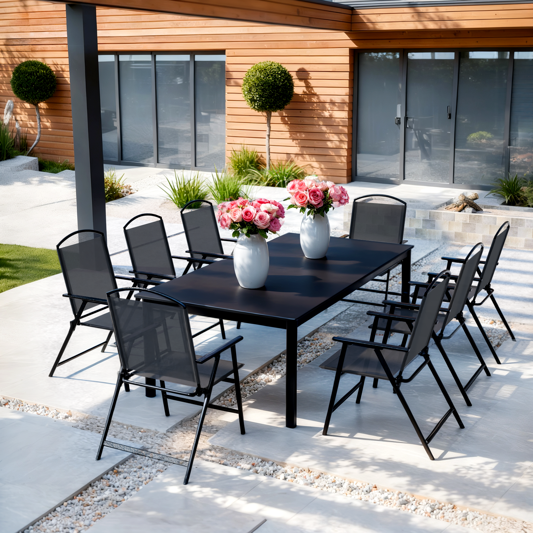 Red Outdoor Folding Sling Patio Chairs Set of 4 with Armrest, Portable ...