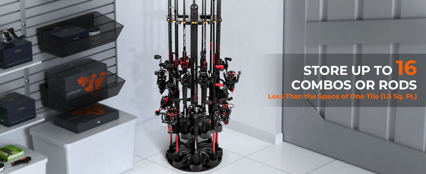KastKing Fishing Rod Rack With Rotating Base- Fishing Pole Rack Holds ...