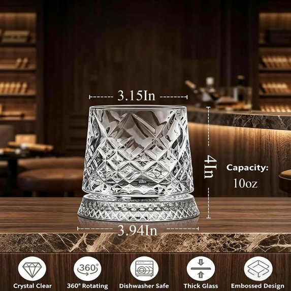 Luxury 360° Spinning Crystal Glass, Hand Painted Embossed Whiskey ...