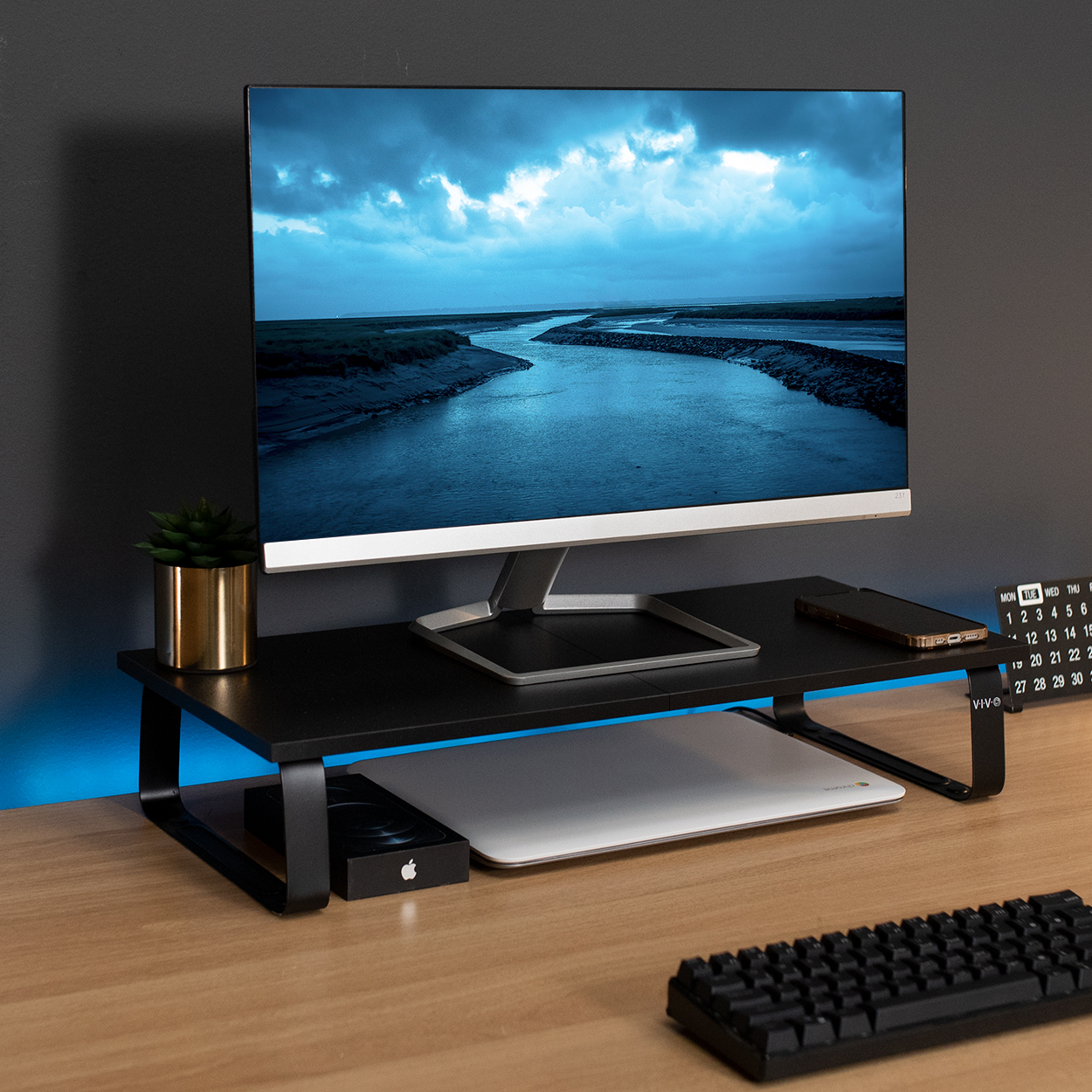 VIVO 24" Desktop Stand Organizer, TV Monitor Riser, Light Wood Top ...