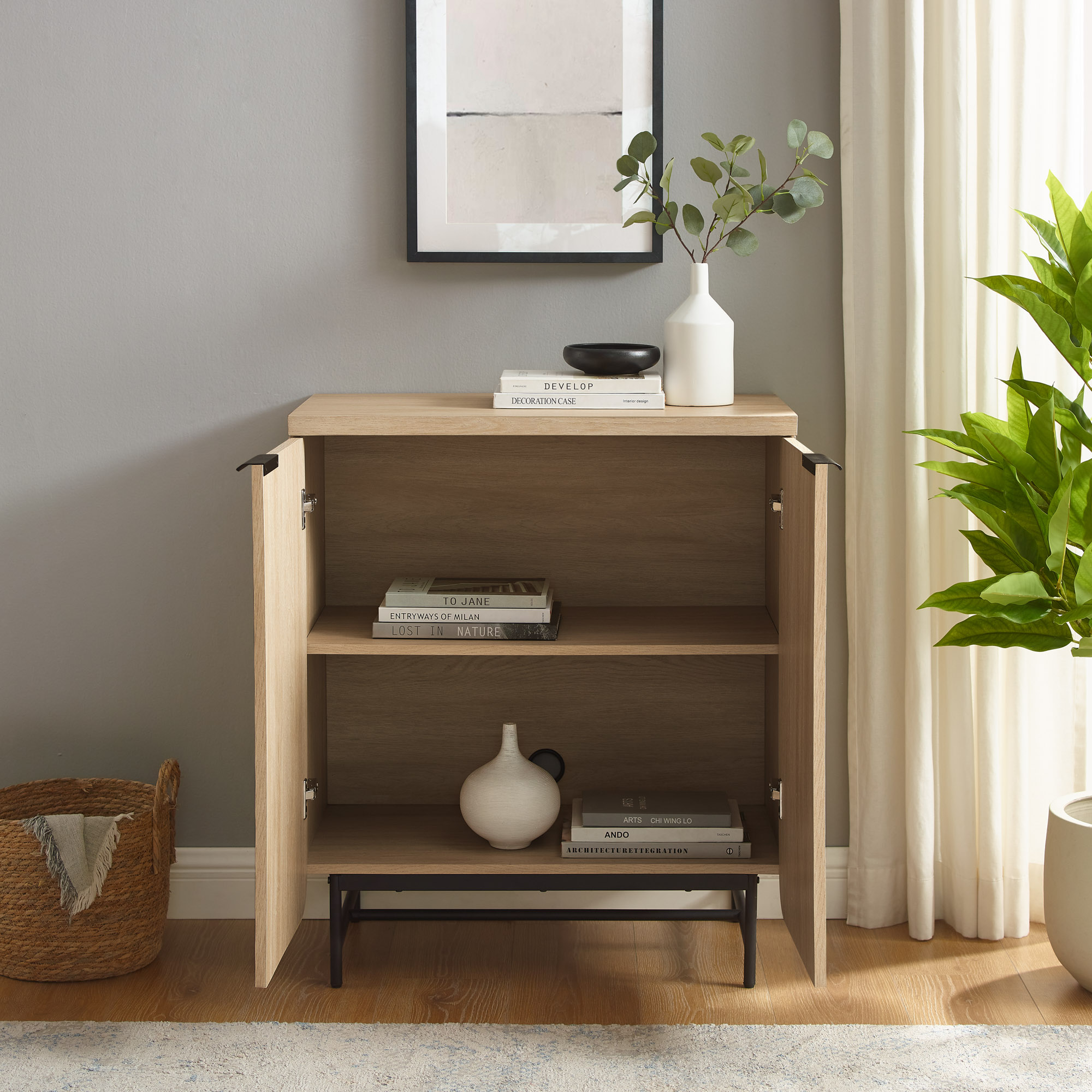 Walker Edison 32" Scandinavian 2 Door Accent Cabinet - Coastal Oak ...