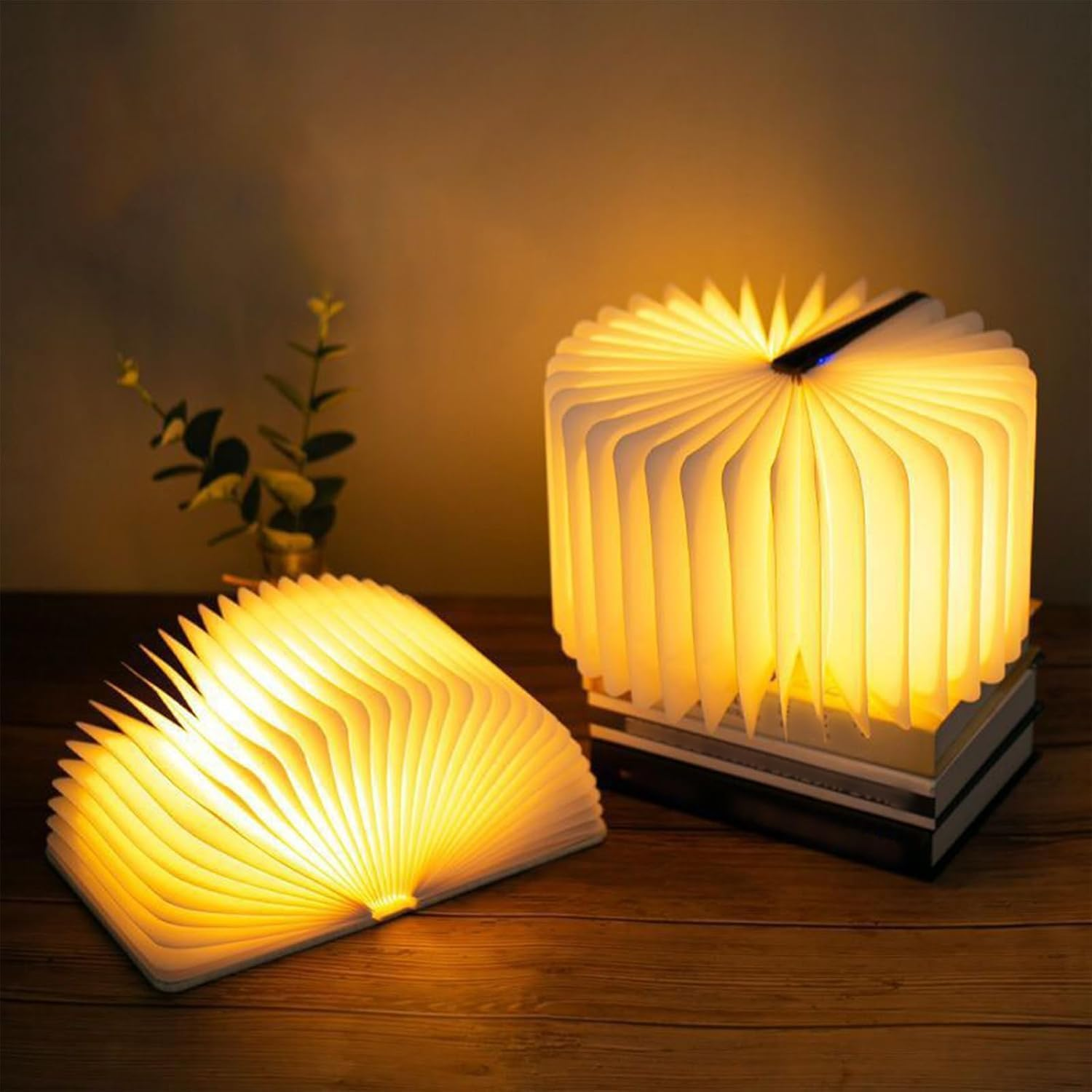 Folding Book Lamp, Wooden Book Light(3 Color,Portable USB Rechargeable ...