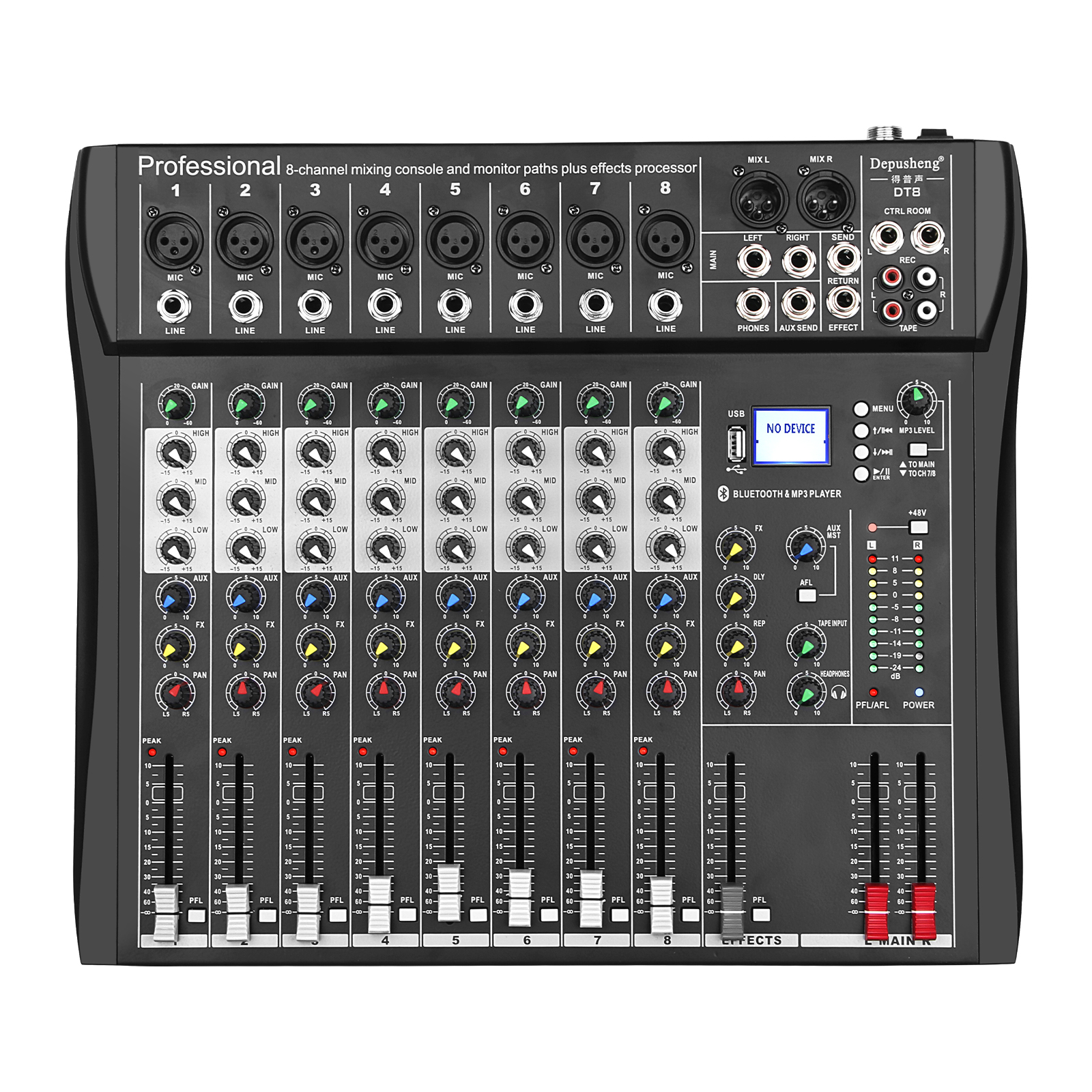 Depusheng DT8 Professional Audio Mixer 8 Channel Mixing Console with ...