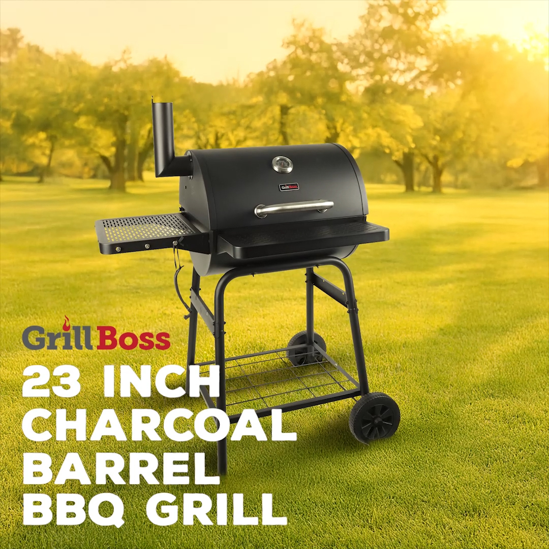 Grill Boss 23" Charcoal Barrel Grill, Adjustable Grate Large Cooking ...