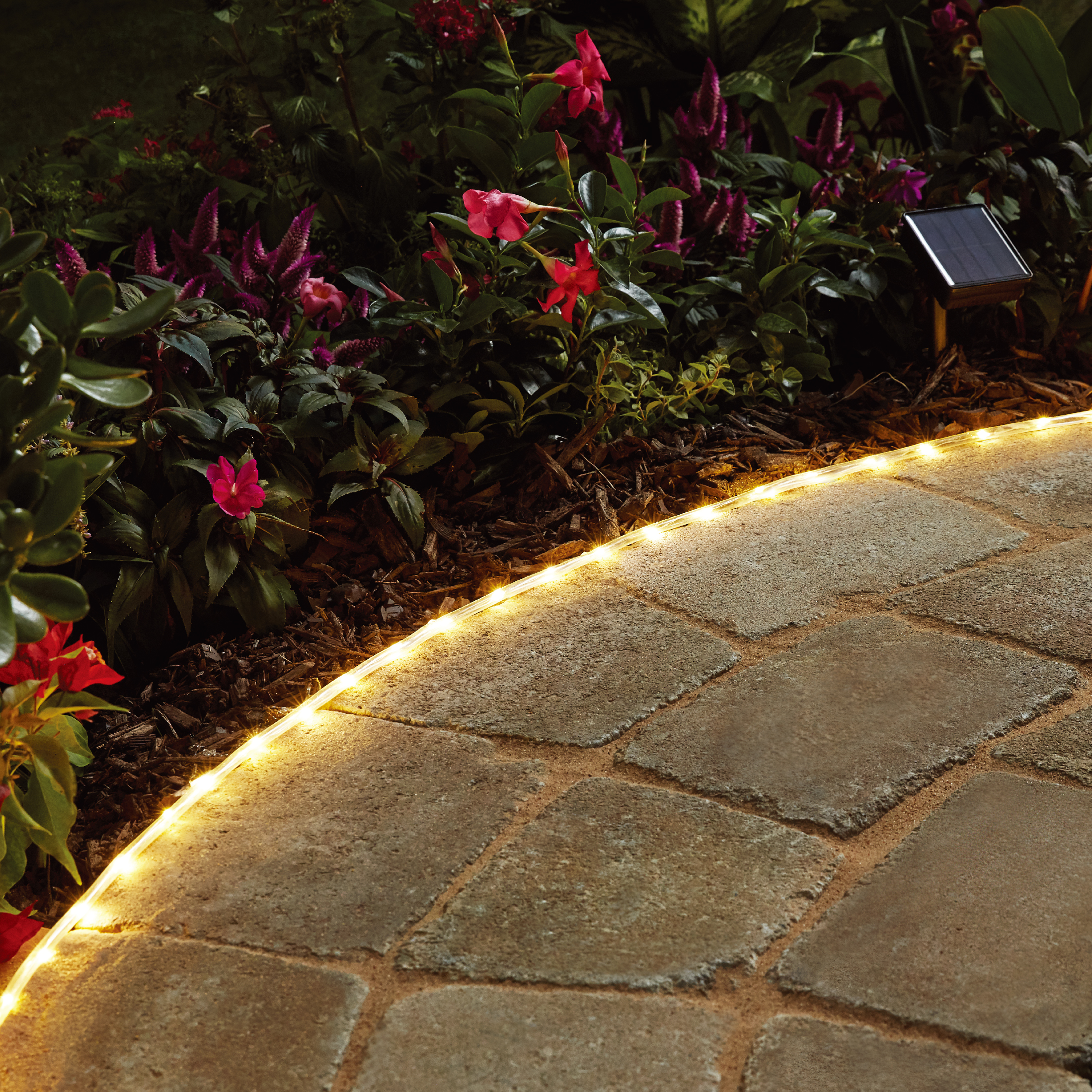 Mainstays 150-Light 24-ft Solar Warm and Multicolor Outdoor Rope Lights ...