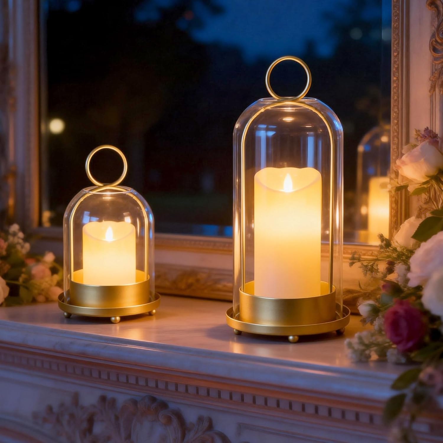 Fohil 5" & 4" Hurricane Glass Candle Holders, Set of 2 Metal Candle ...