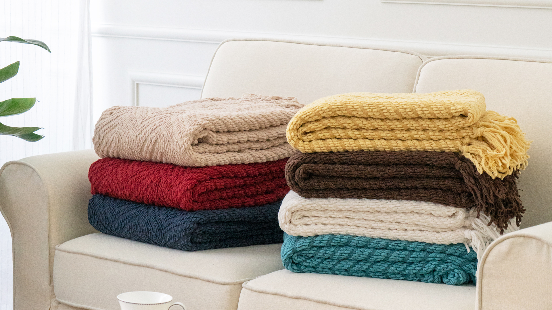 "Battilo Cozy Solid Fringe Comfort Beige Knitted Throw Blanket ...