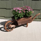 "Sunnydaze Outdoor Wooden Wheel Garden Flower Decor Planter - 35"" x 10 ...