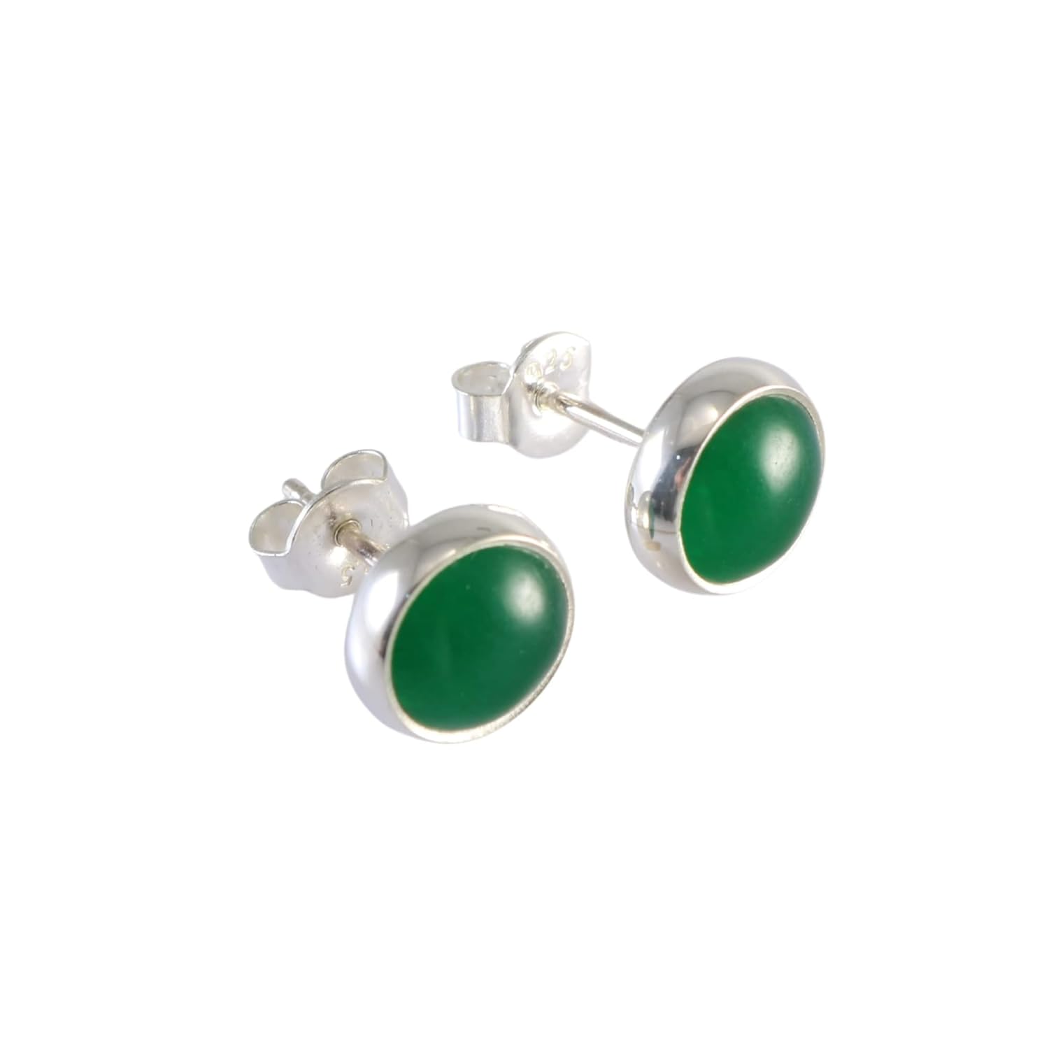 Echmeck Sterling Silver Round Green Jade Handmade Stud Earrings for ...