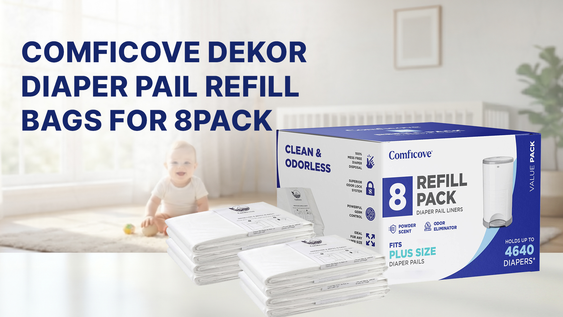 Comficove 8 Pack Dekor Plus Diaper Pail Refills, Compatible with Dekor ...
