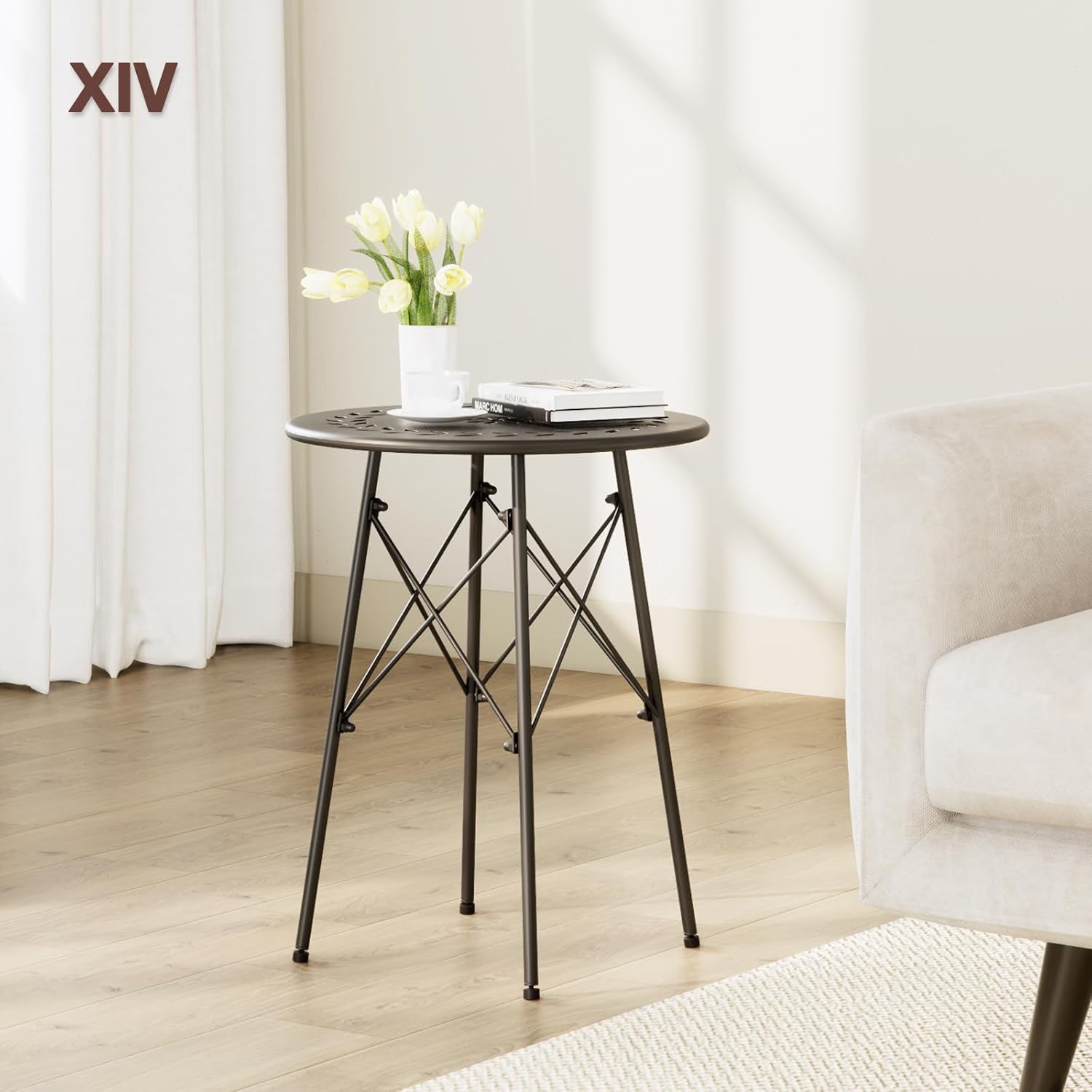 Outdoor Side Table, Small Outdoor Table, Round Patio Side Table Metal ...