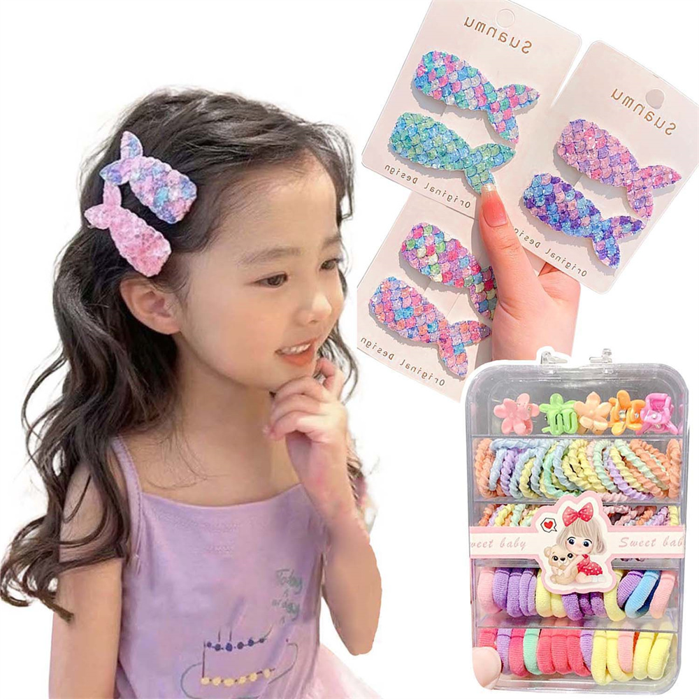87 PCS Hair Accessories Set for Girls - Mermaid Sequin Hair Clips ...
