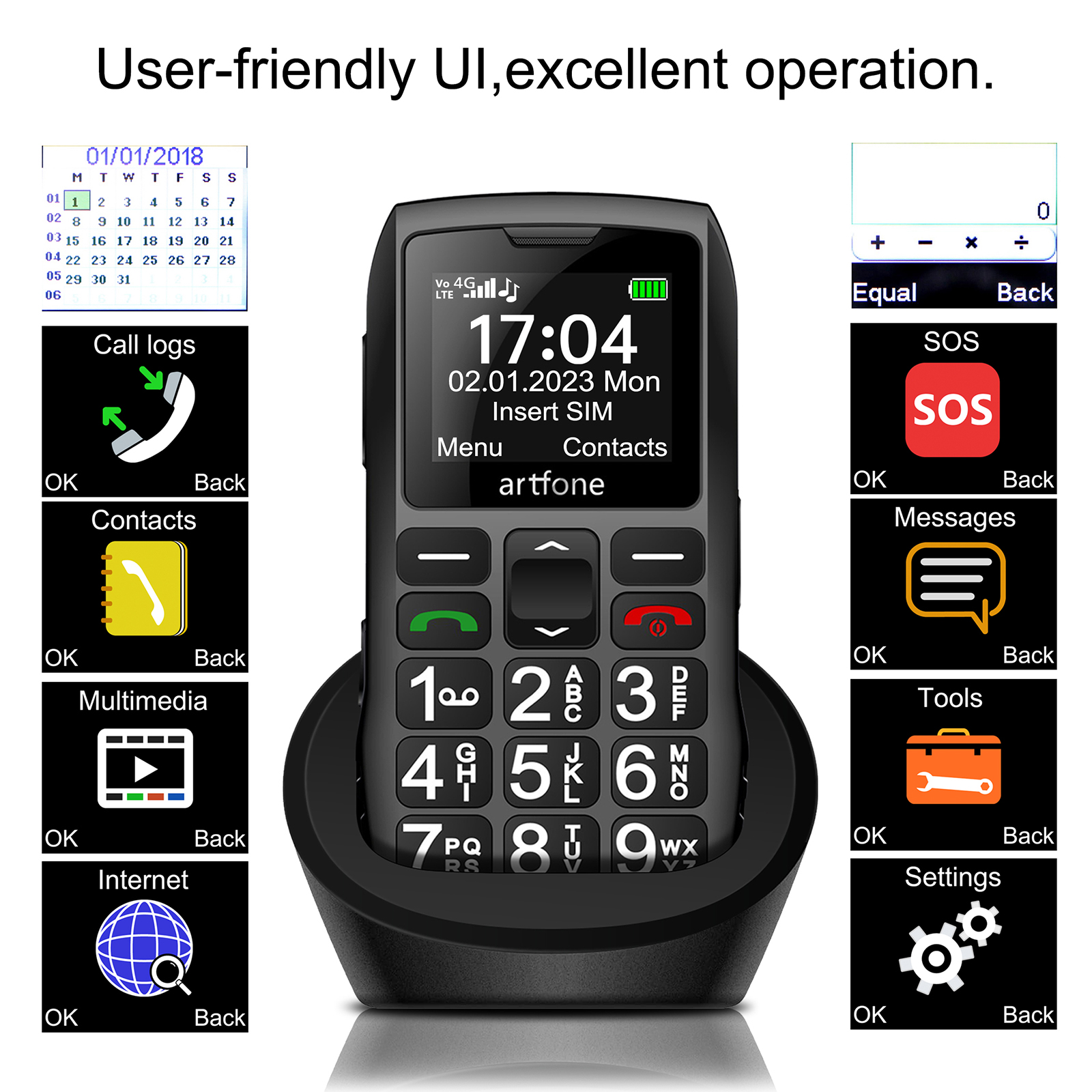 artfone 4G VoLTE Big Button Phone, Unlocked for Seniors and Kids, SOS ...