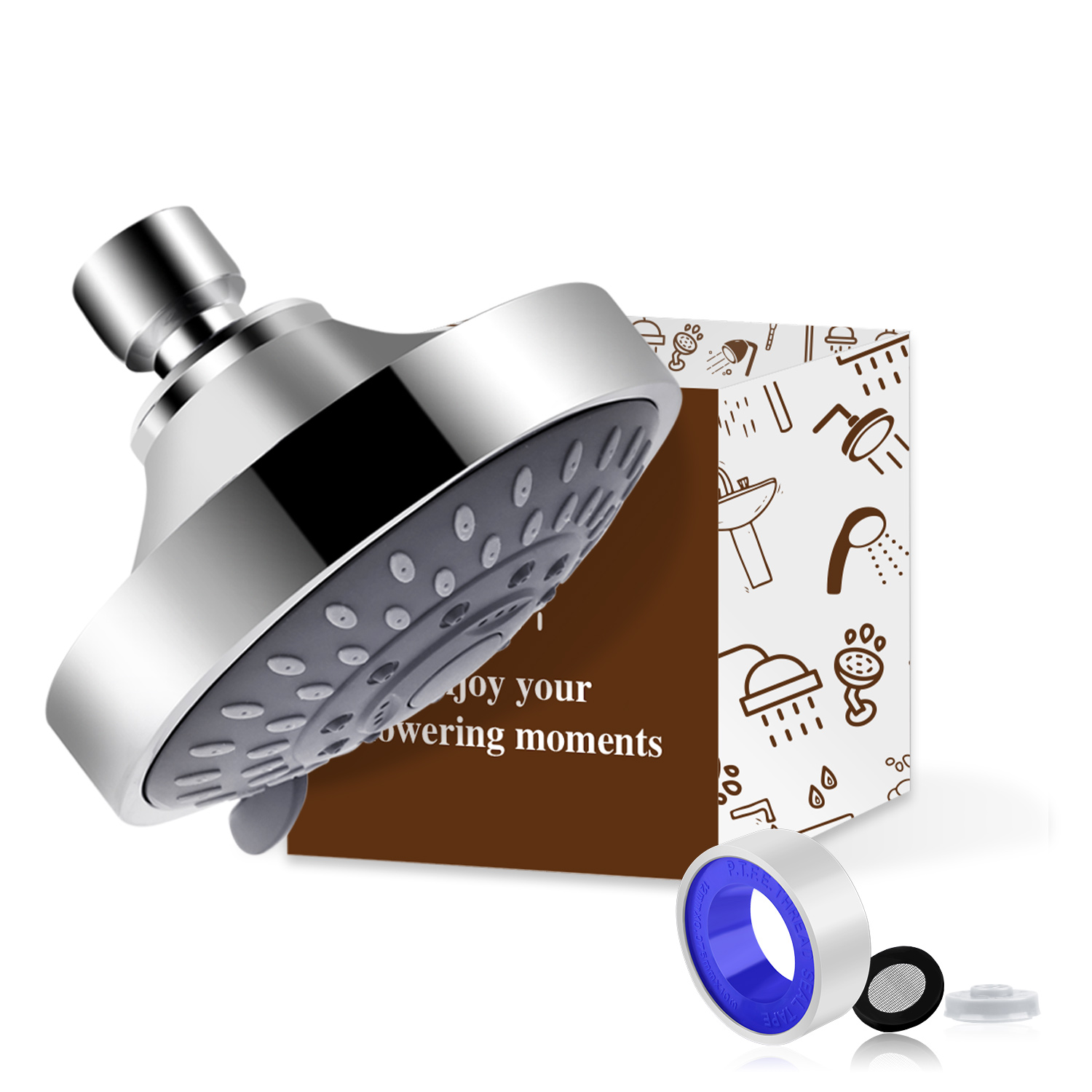 FEELSO Fixed Showerhead, 5 Modes High Pressure Rain Shower Head with ...