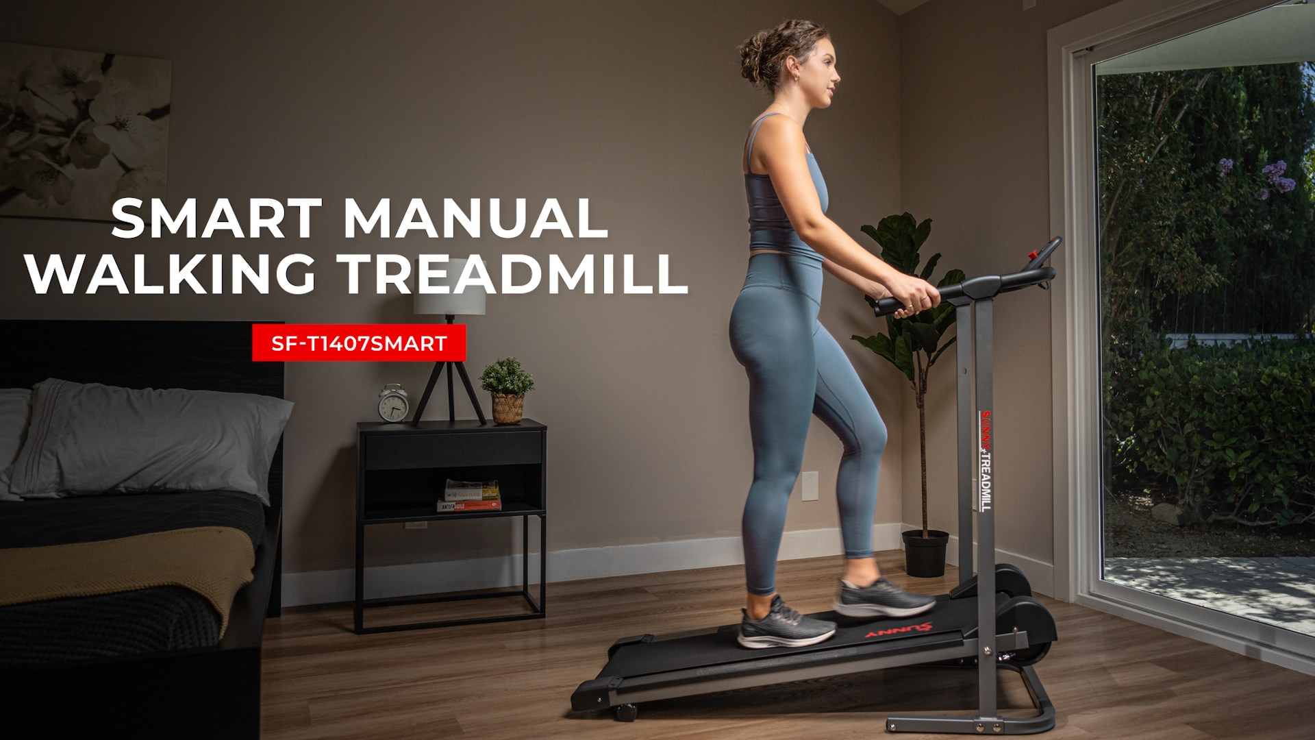 Sunny Health & Fitness Smart Manual Walking Treadmill, 300 LB Weight ...