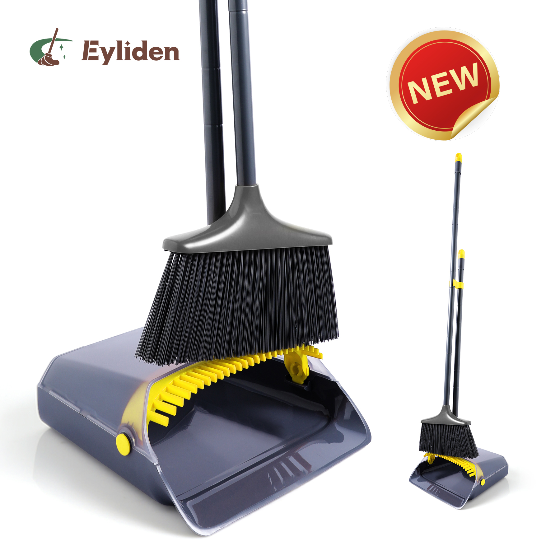 Eyliden New Thicker Broom and Dustpan Set with Extendable Long Handle ...