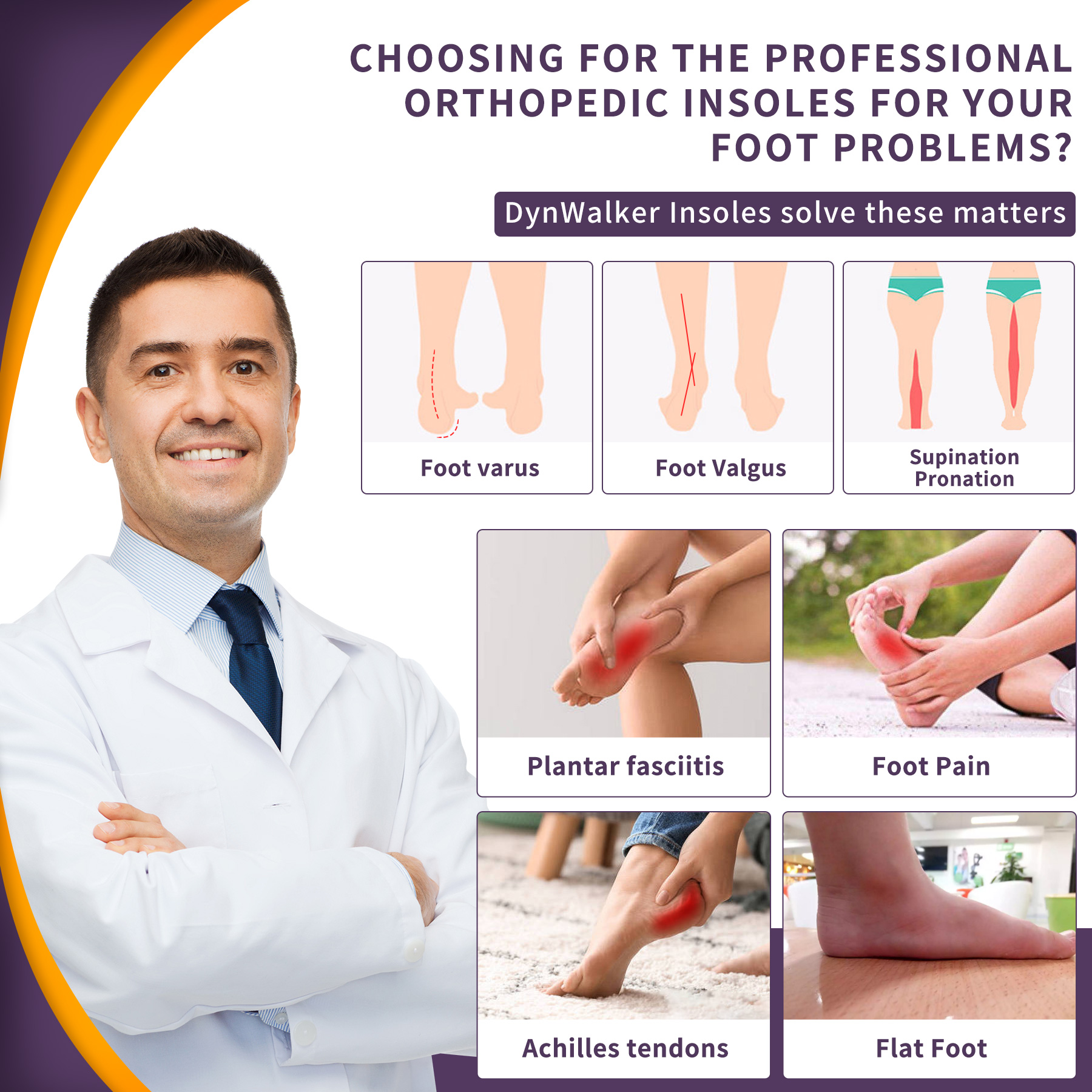 DynWalker Orthopedic Insoles: Arch Support Inserts for All-Day Stand ...