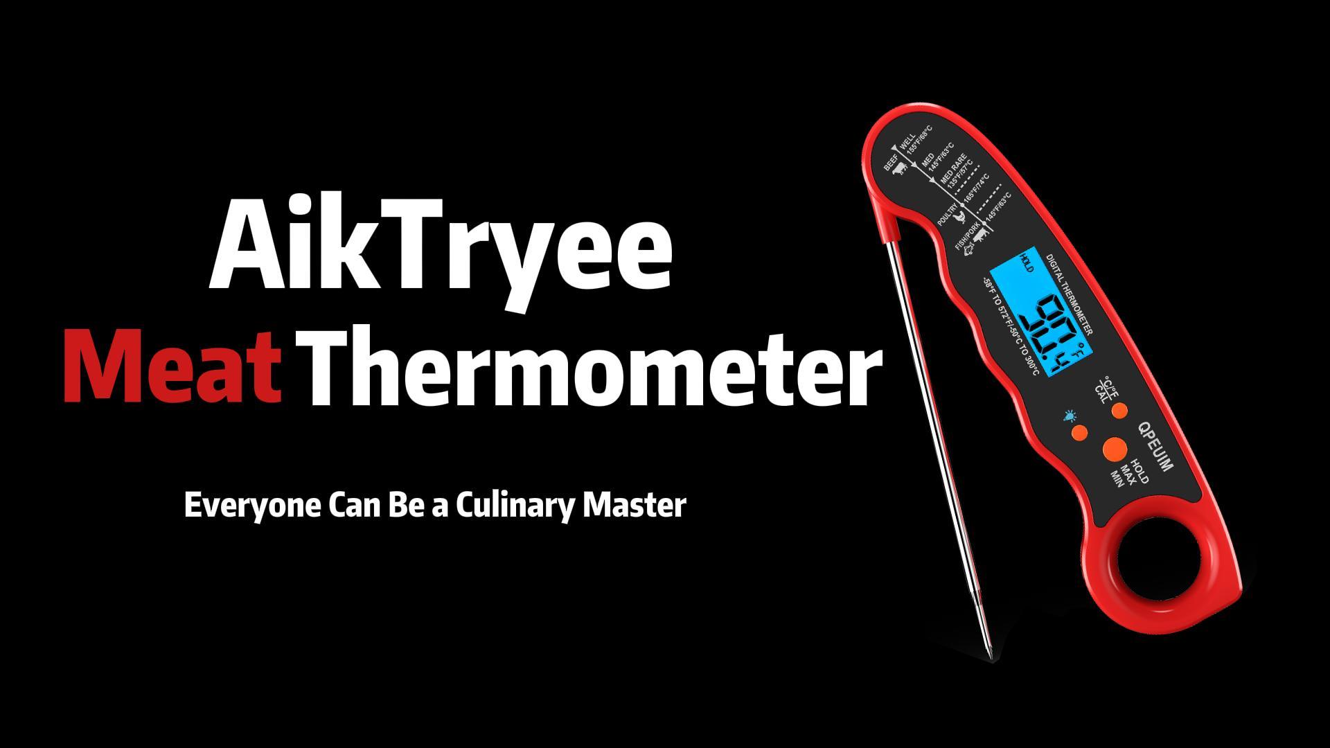 AikTryee Meat Thermometer Digital, Instant Read, Waterproof, Backlight ...