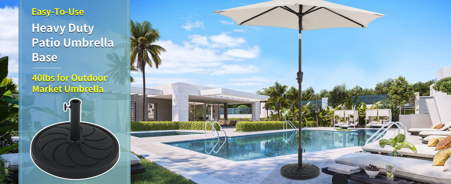 40lbs Steel Patio Umbrella Stand, Round Heavy-Duty Outdoor Base, Resin ...