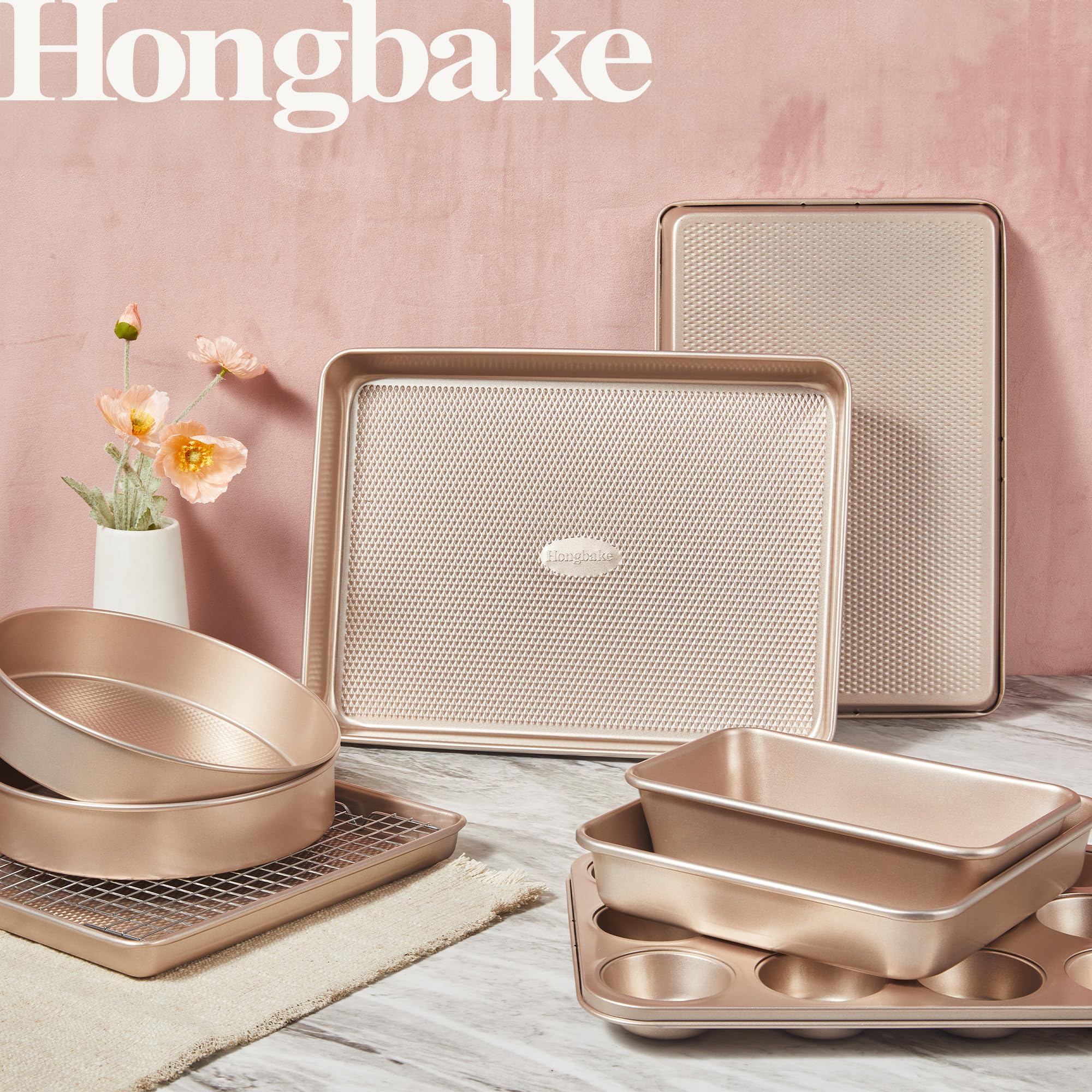 Free Shipping! HONGBAKE Diamond Texture Nonstick Baking Pan Set 9 ...