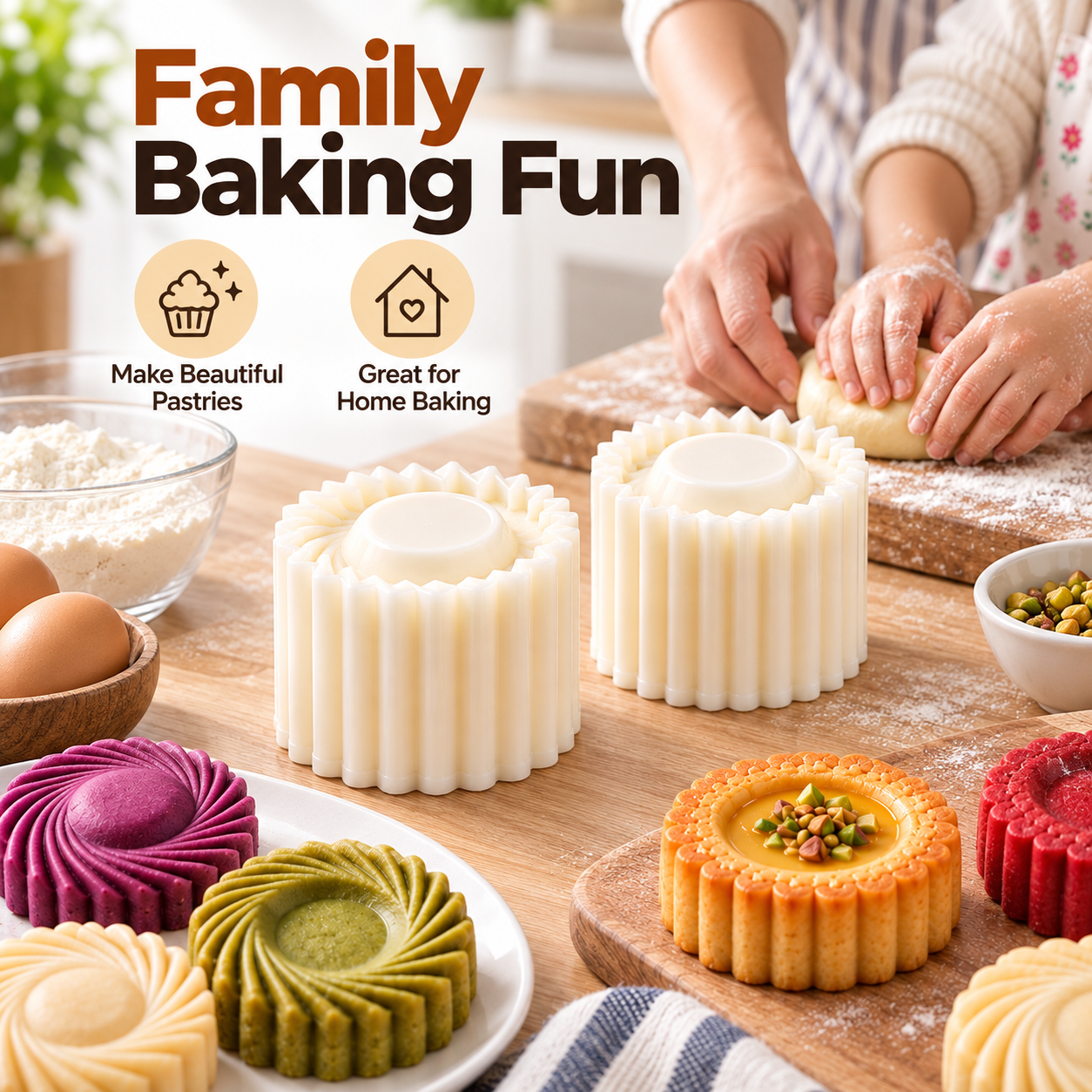 Hand Press Pastry Mold Double Ended Mooncake Cookie Press Flower ...