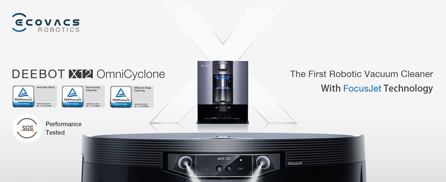 ECOVACS DEEBOT X12 OMNICYCLONE Robot Vacuum & Mop, 22,000Pa, FocusJet ...