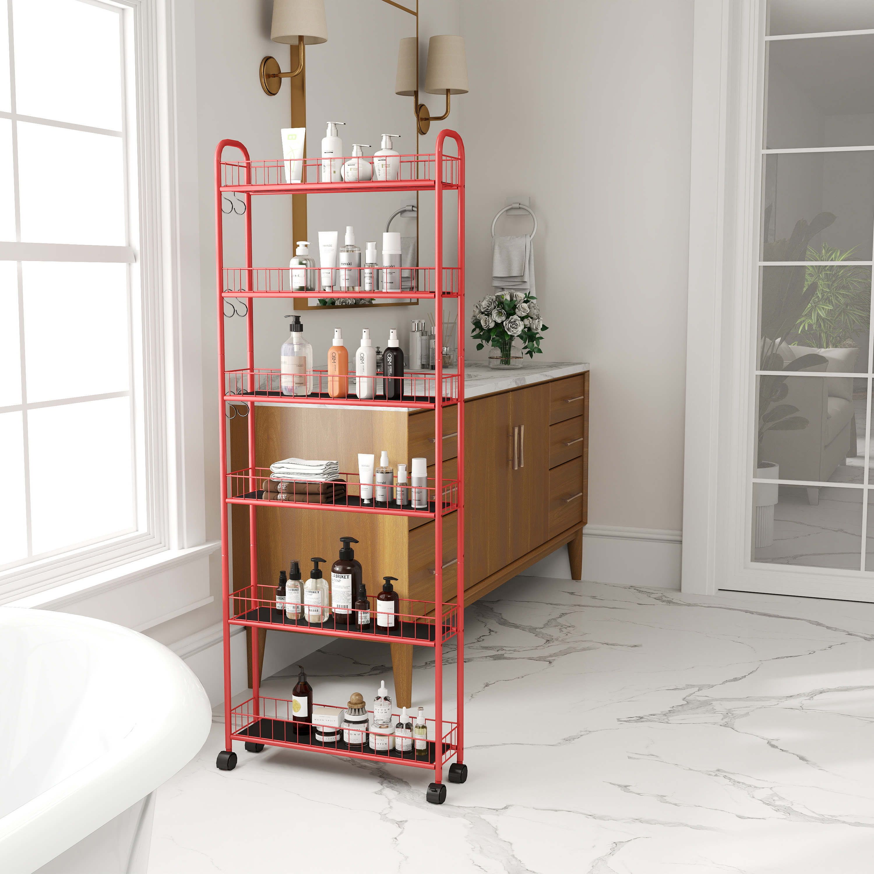 JRHRXXY 6-Tier Slim Rolling Storage Cart,6"Wide Mobile Metal Cart for ...