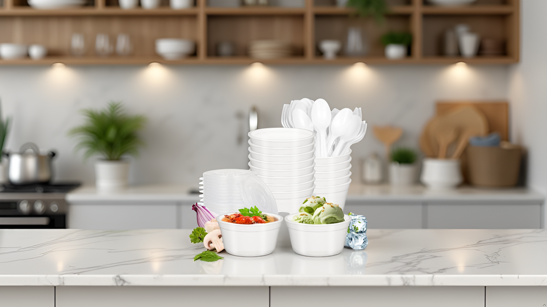 RIKICACA, Styrofoam Bowls with Lids and Spoons, 12 oz, White, 150 ct ...
