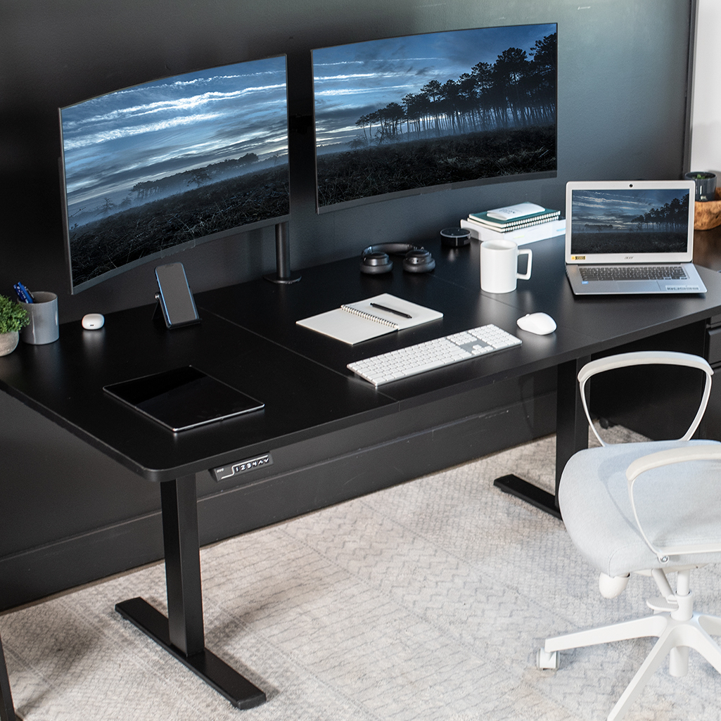 VIVO Electric 71” x 30” Stand Up Desk, Dark Gray Table Top, Black Frame ...