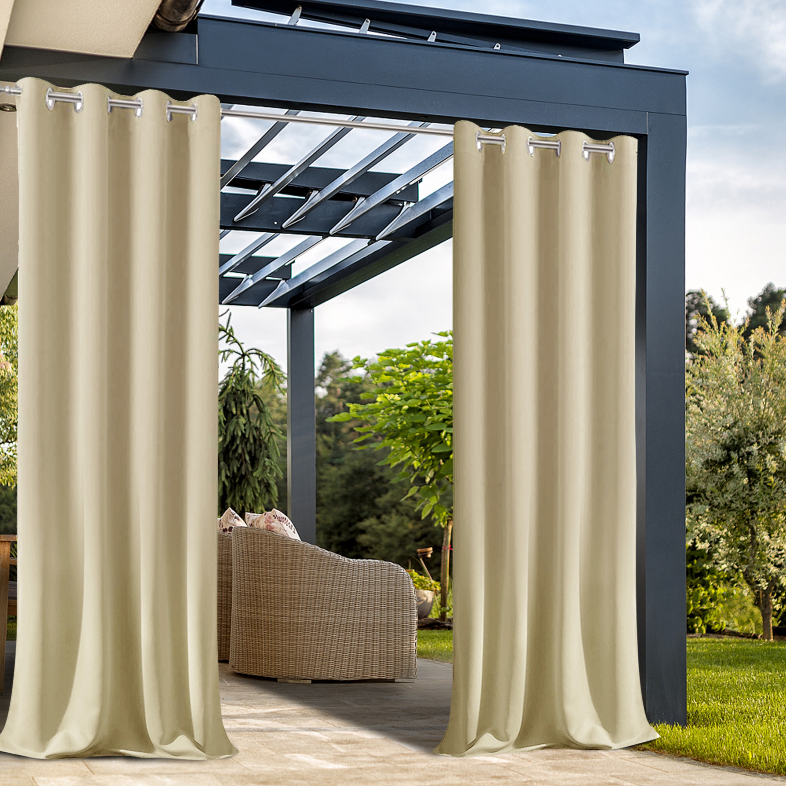 FLASHLUMI 2 Panels 52" x 72" Outdoor Waterproof Curtains, Grommet ...